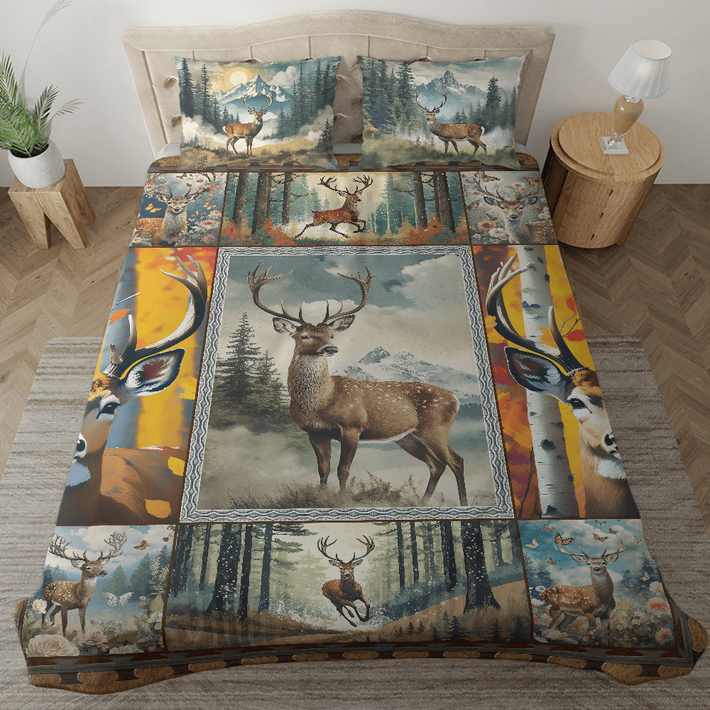 Lotusprinthandmade Retro Deer Hunting Bedding Set (Made in Vietnam ...