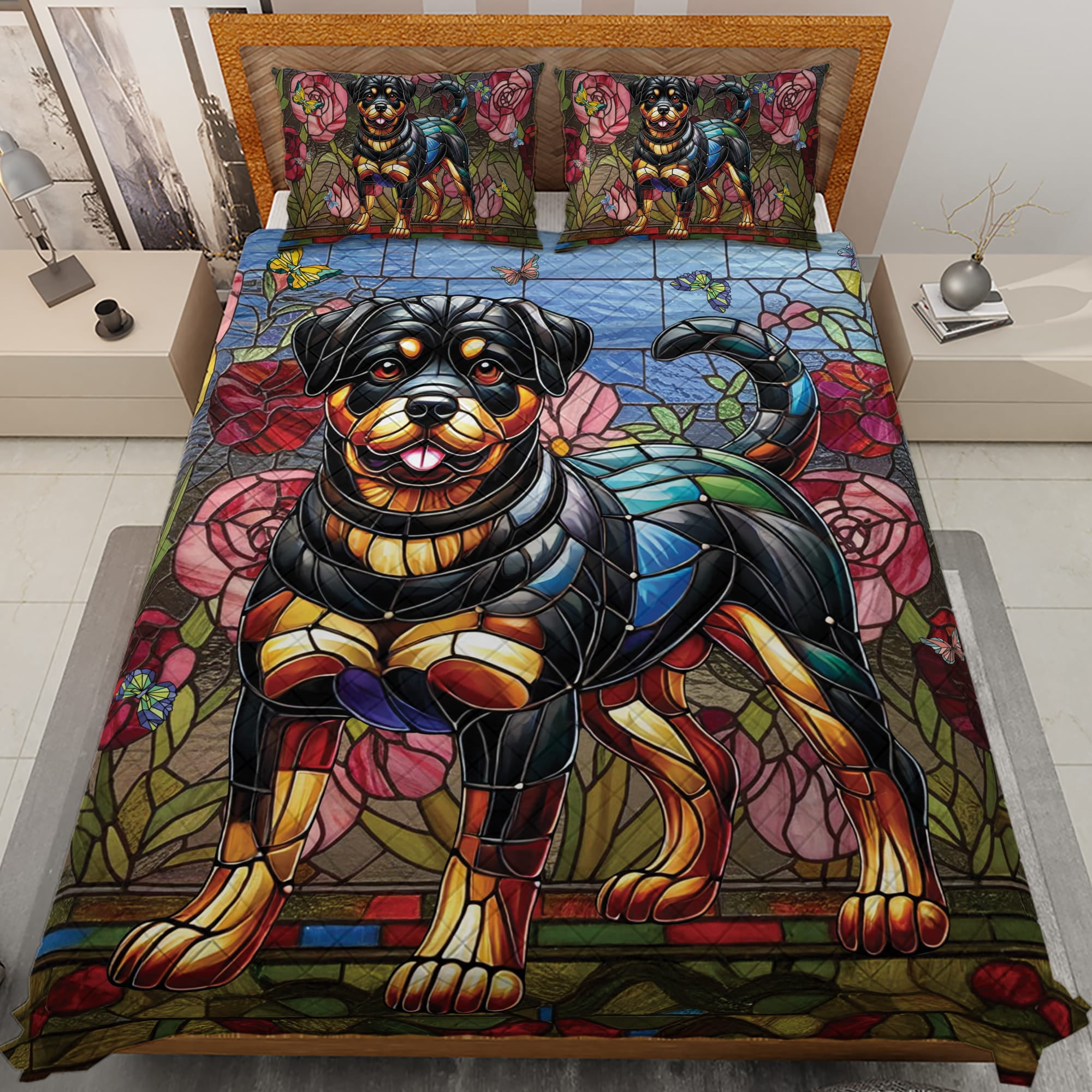 Lotusprinthandmade Rottweiler Dog 3D Quilt Bedding Set (Fold Hem) 5 ...