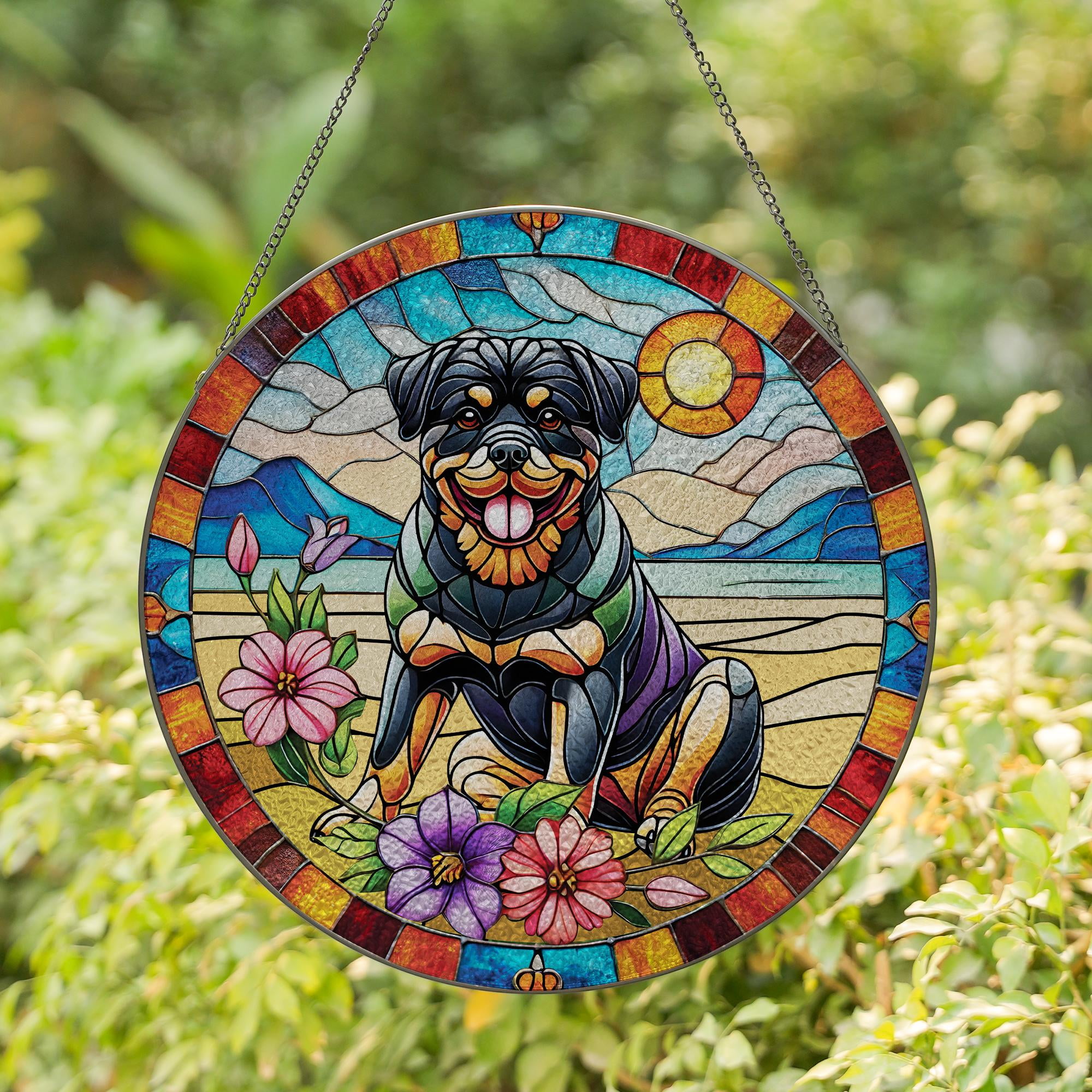 Lotusprinthandmade Rottweiler Dog Pattern Stained Glass Suncatcher for ...