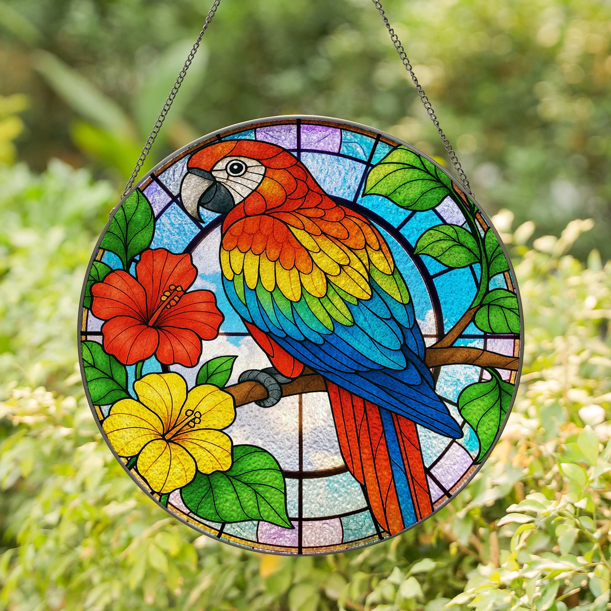 Lotusprinthandmade Scarlet Macaw Lovers Stained Glass Suncatcher for ...