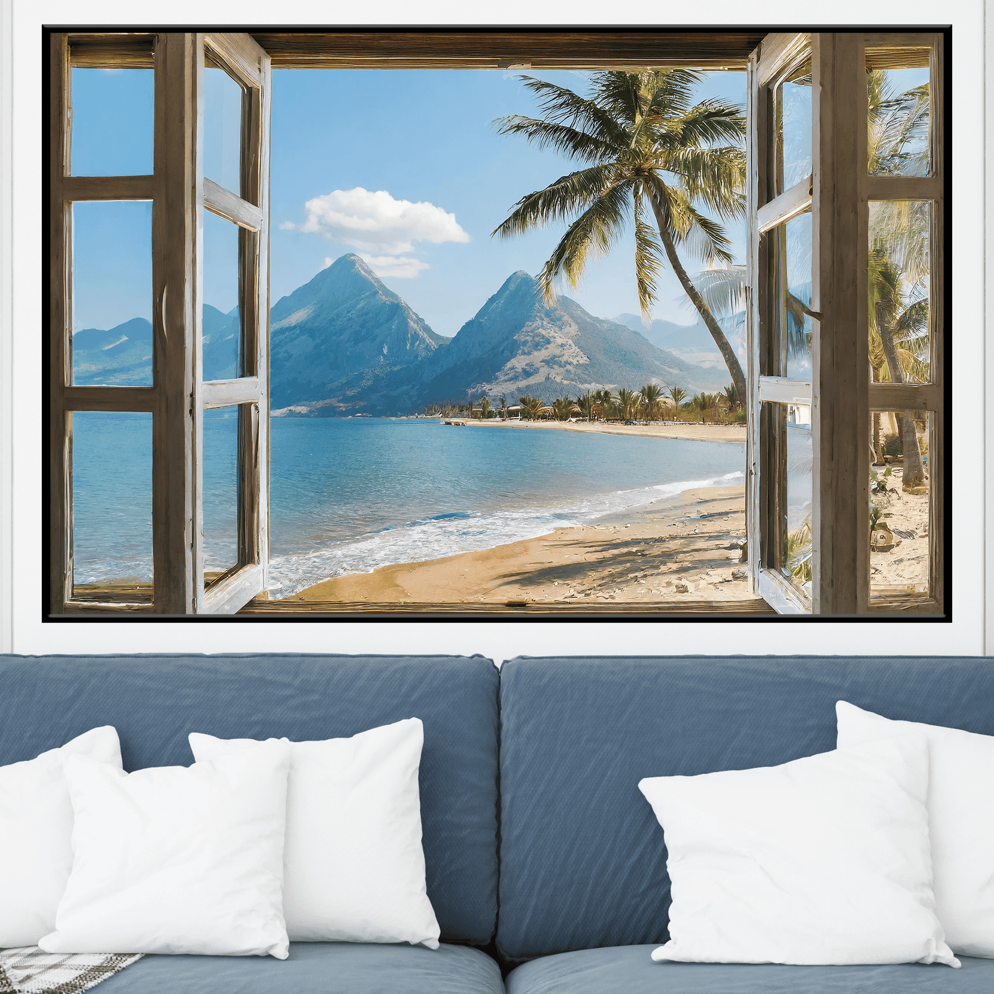 Lotusprinthandmade Scenic Beach View from Open Window Canvas 1.5in 18 ...
