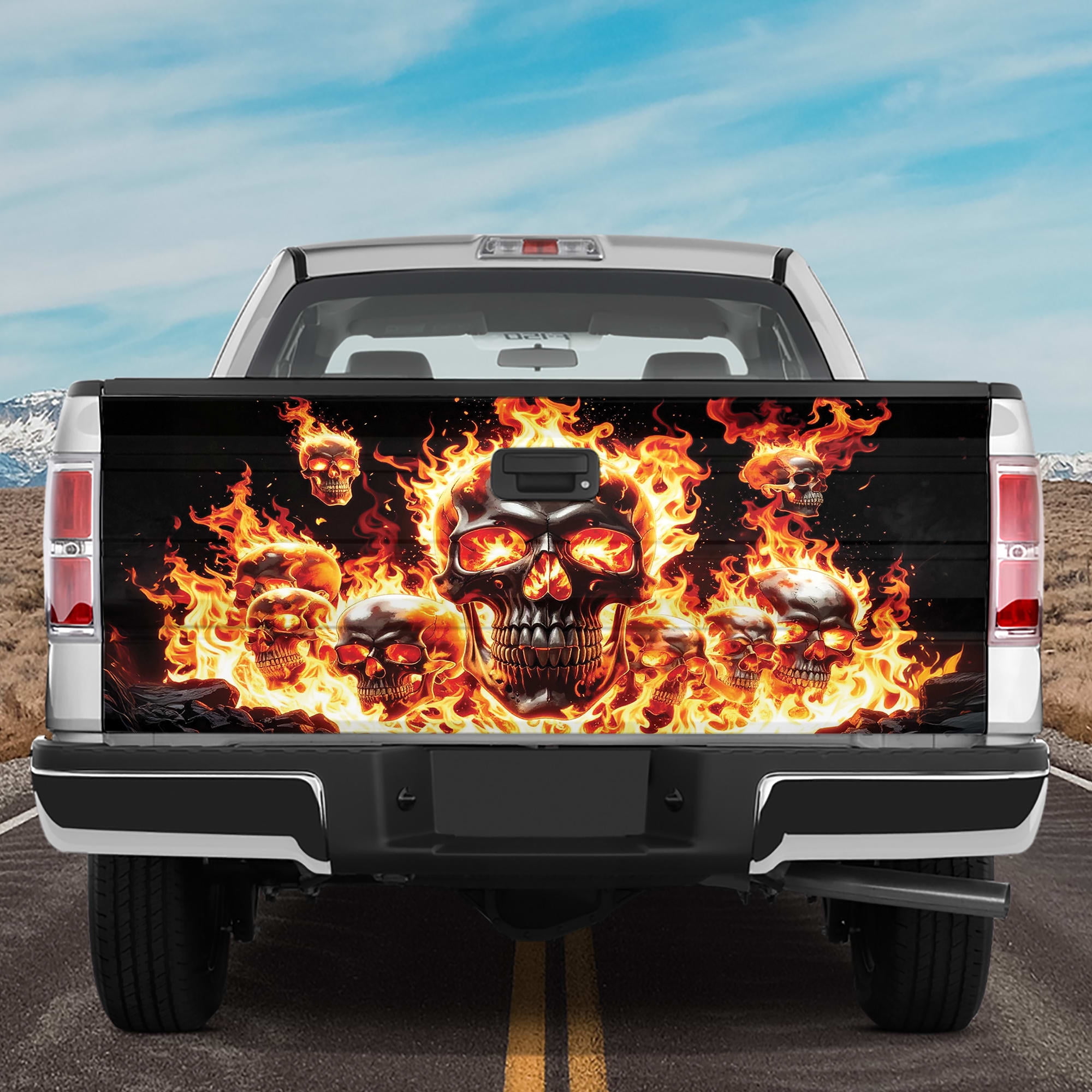 Lotusprinthandmade Screaming Skull Flame Tailgate Wrap 2 Sizes (24"x58 ...