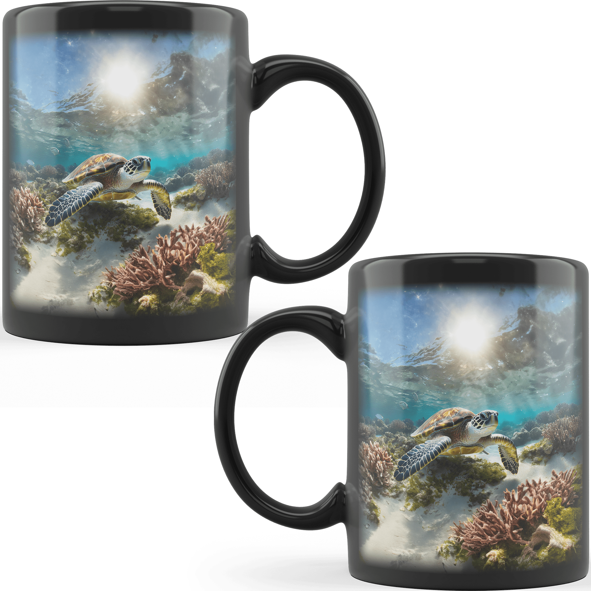 Lotusprinthandmade Sea Turtle Black Ceramic Mug (15oz) (Made In US ...