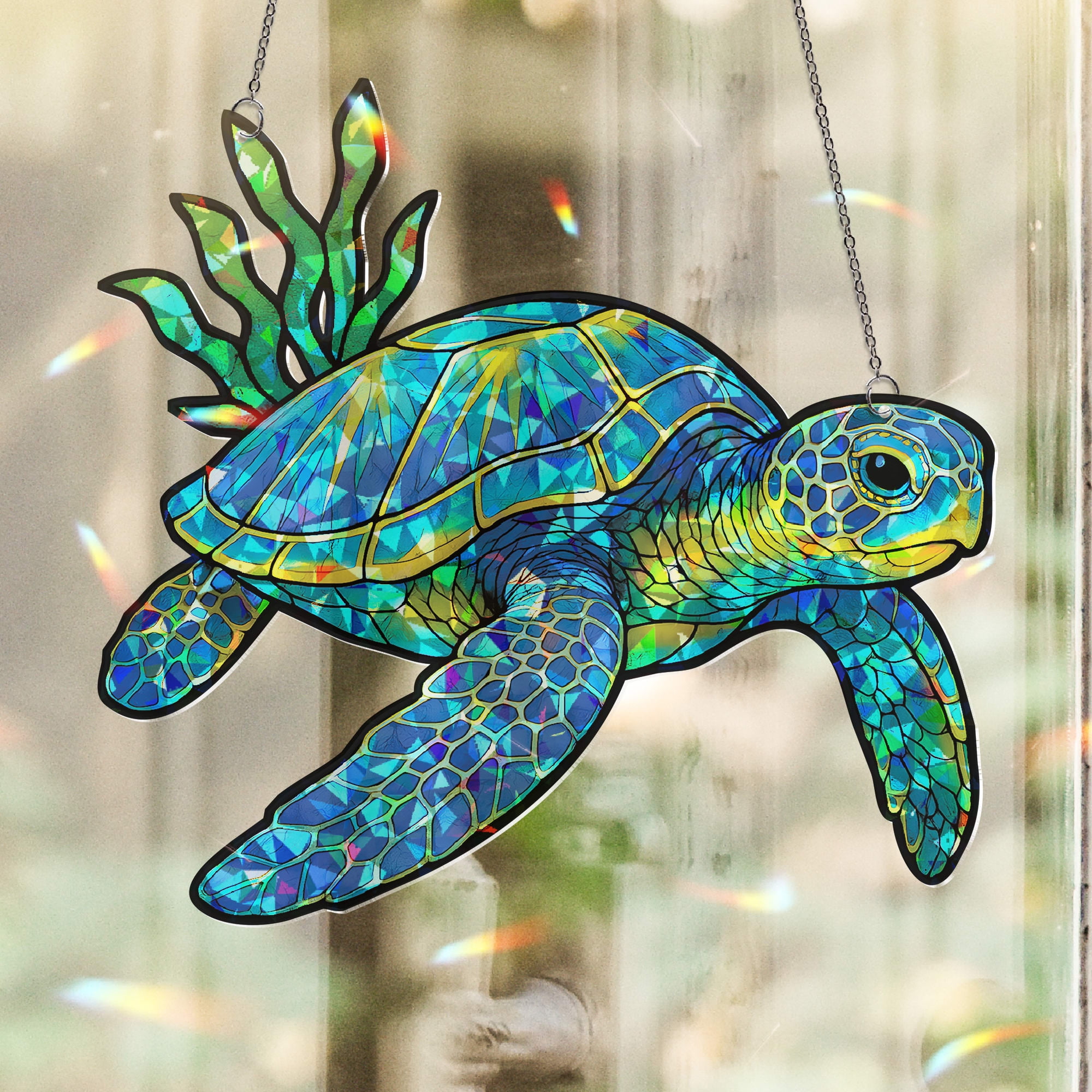 Lotusprinthandmade Sea Turtle Custom Shape Broken Glass Hologram ...