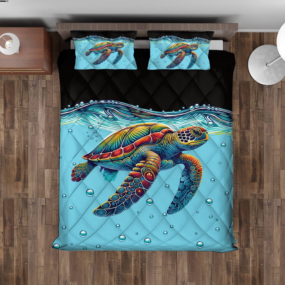 Lotusprinthandmade Sea Turtle Ocean Beach Quilt Bedding Set (Fold Hem ...