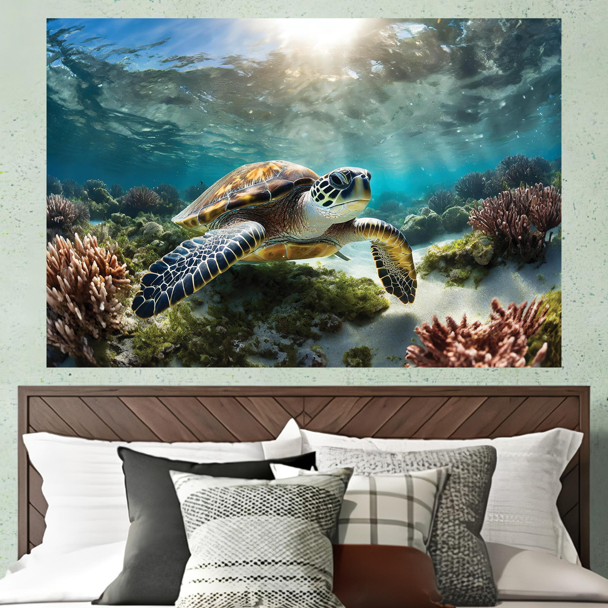 Lotusprinthandmade Sea Turtle Poster 12" x 18”, ocean-themed wall art ...