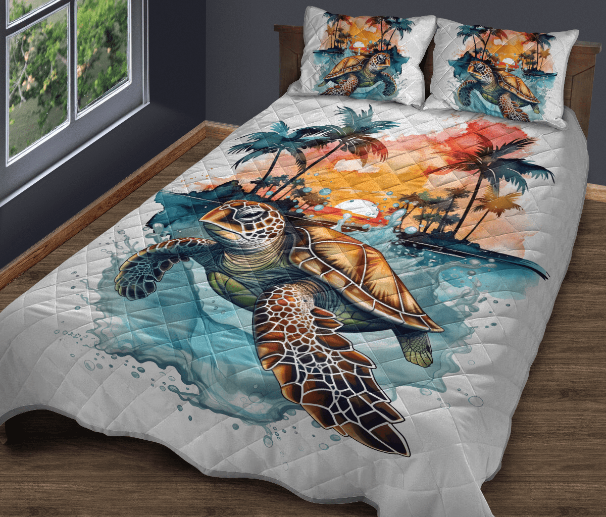 Lotusprinthandmade Sea Turtle Quilt Bedding Set (White Binding) 5 Sizes ...