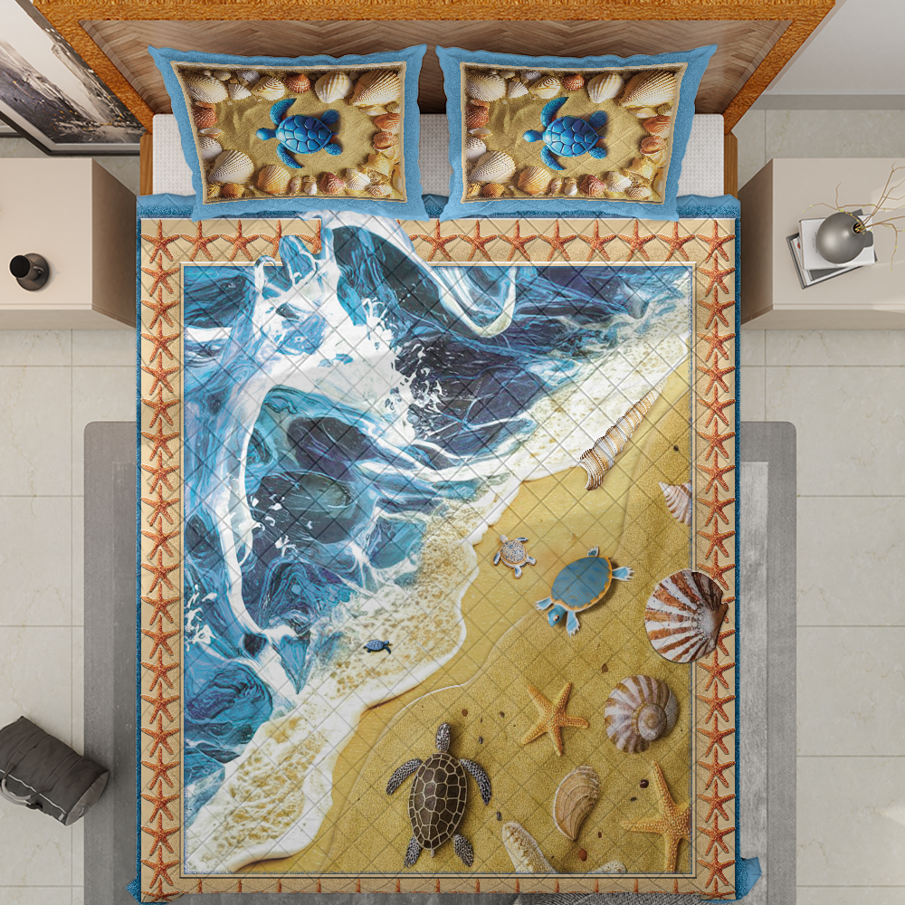 Lotusprinthandmade Sea Turtle Quilt Bedding Set (White Binding) 5 Sizes ...