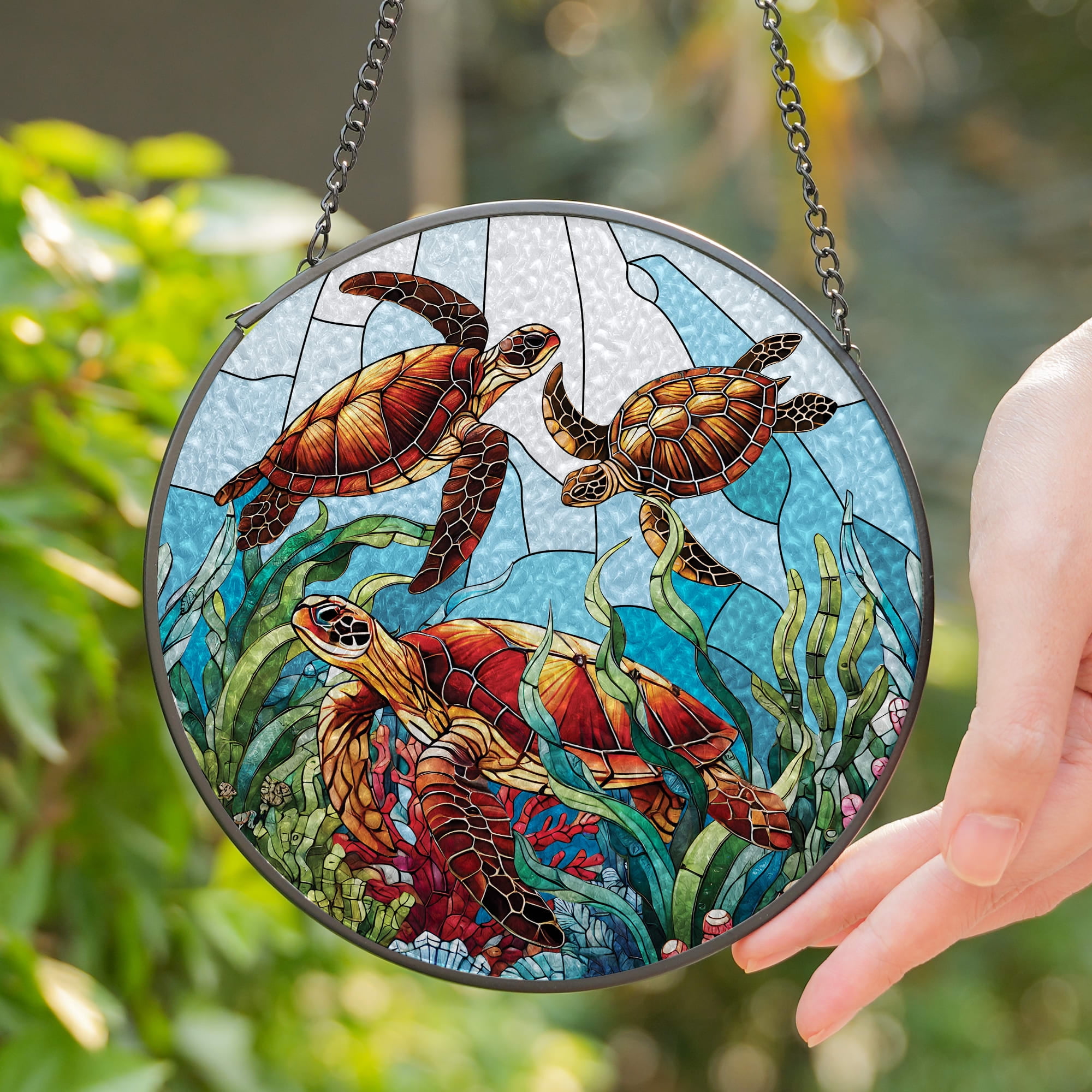 Lotusprinthandmade Sea Turtle Stained Glass Suncatcher for Window ...