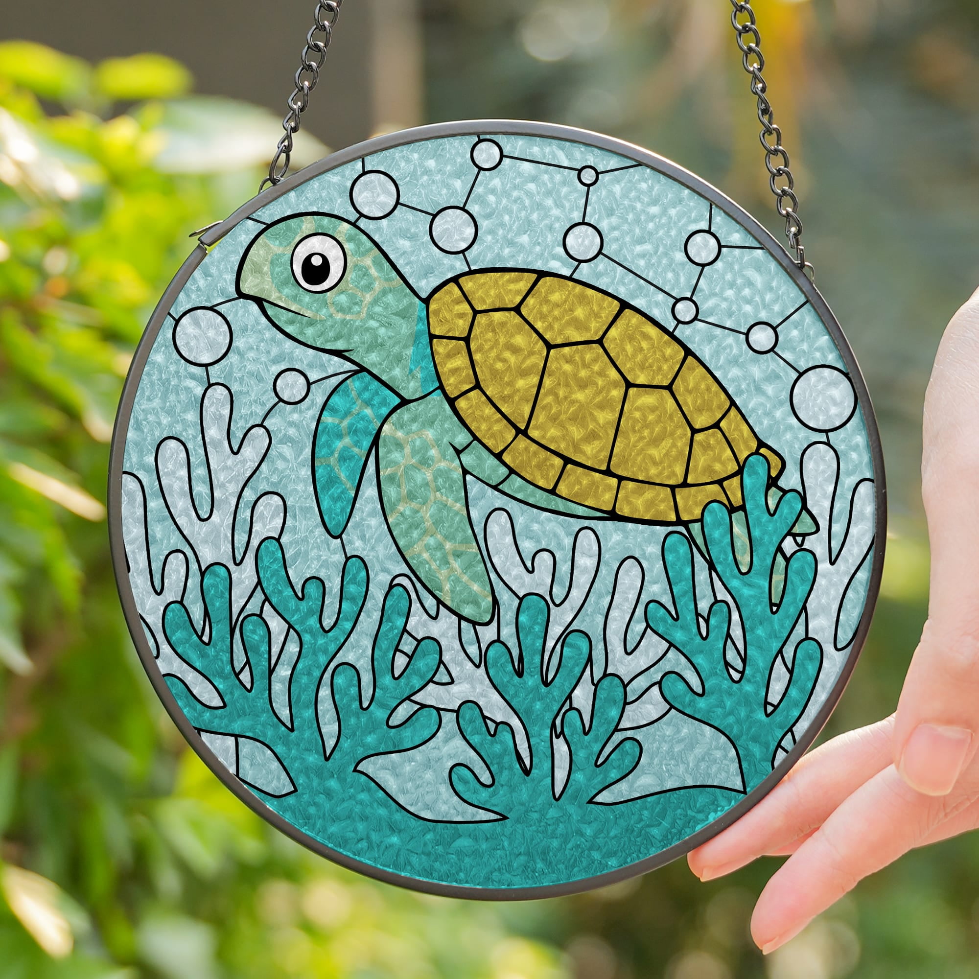 Lotusprinthandmade Sea Turtle Stained Glass Suncatcher for Window ...