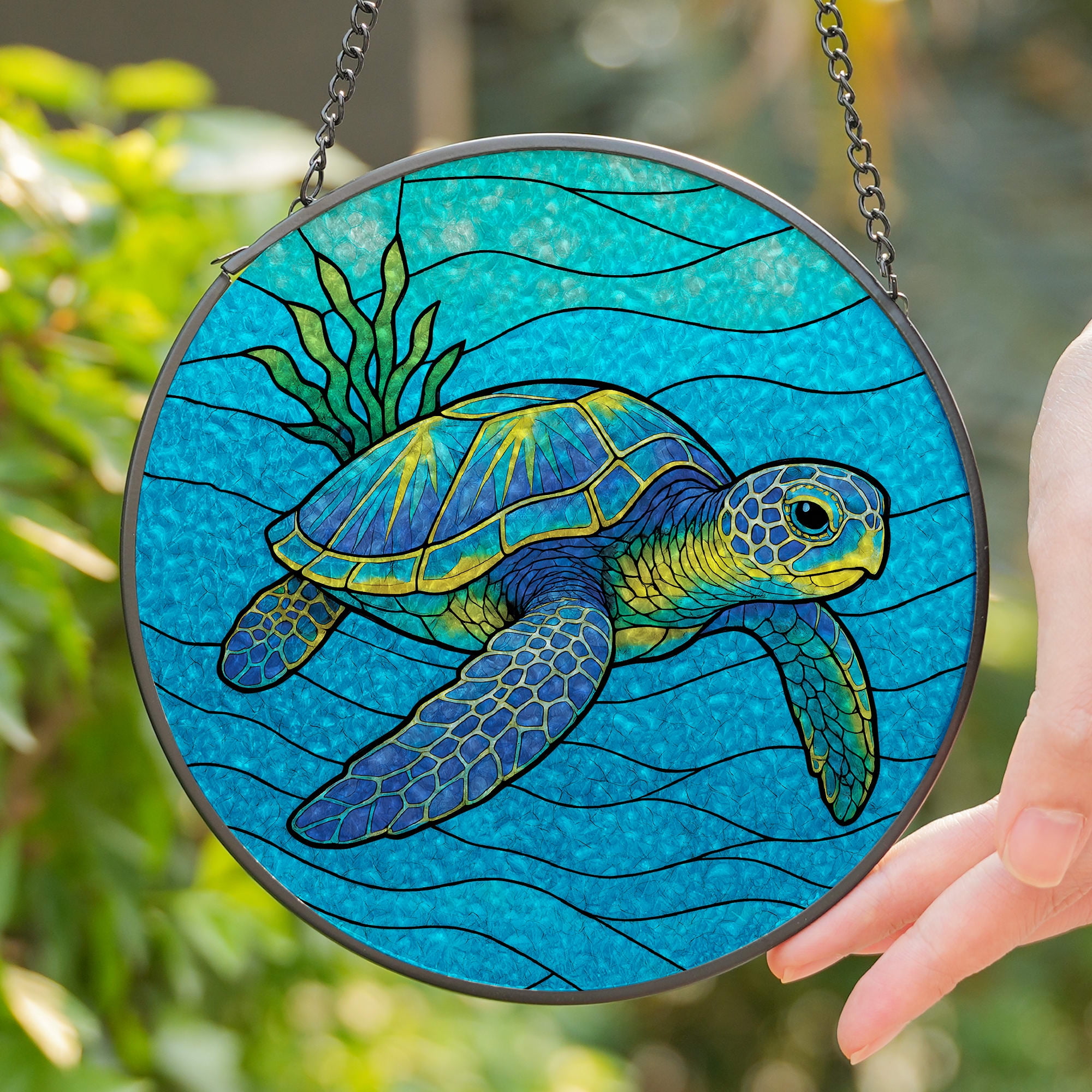 Lotusprinthandmade Sea Turtle Stained Glass Suncatcher for Window ...