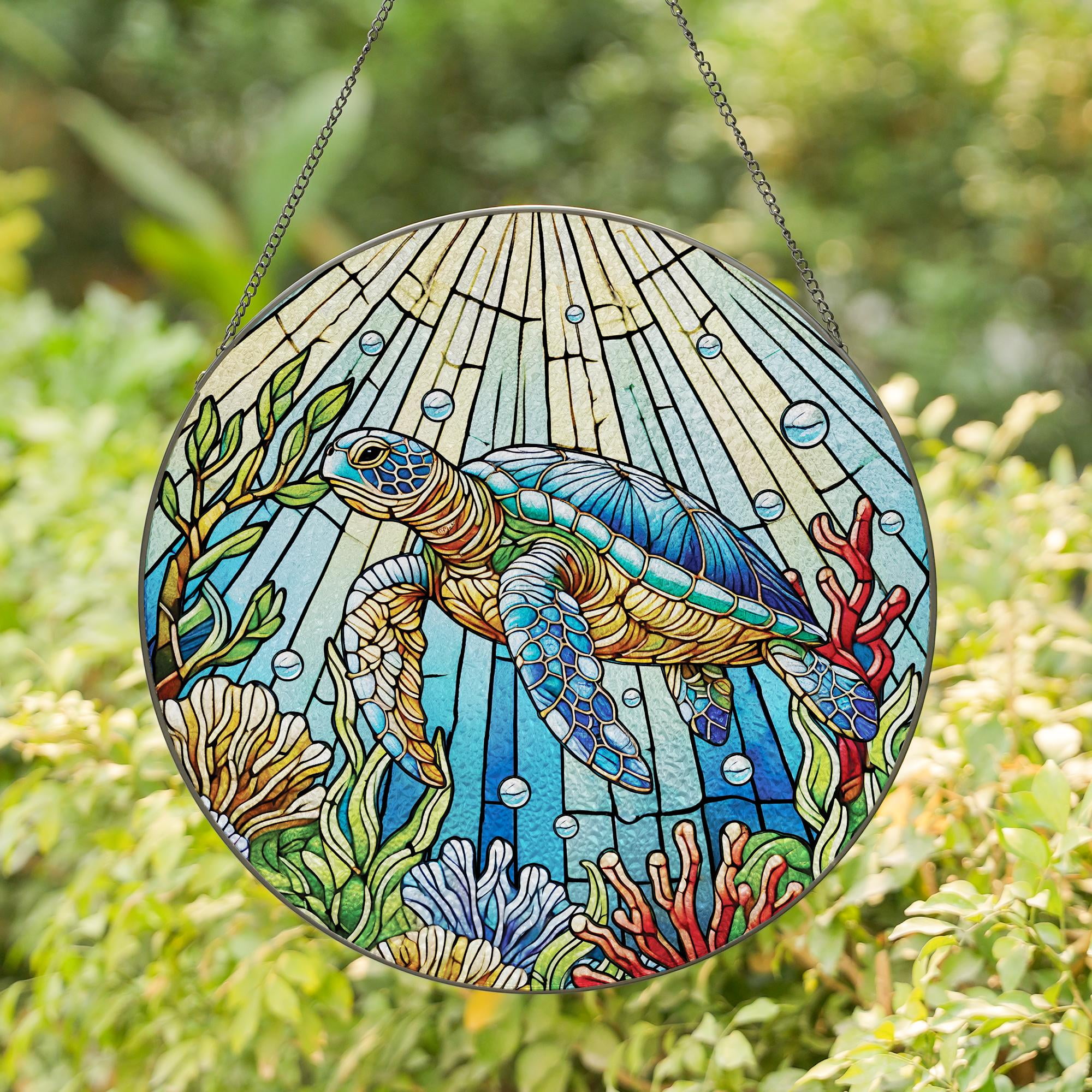 Lotusprinthandmade Sea Turtle Stained Glass Suncatcher for Window ...