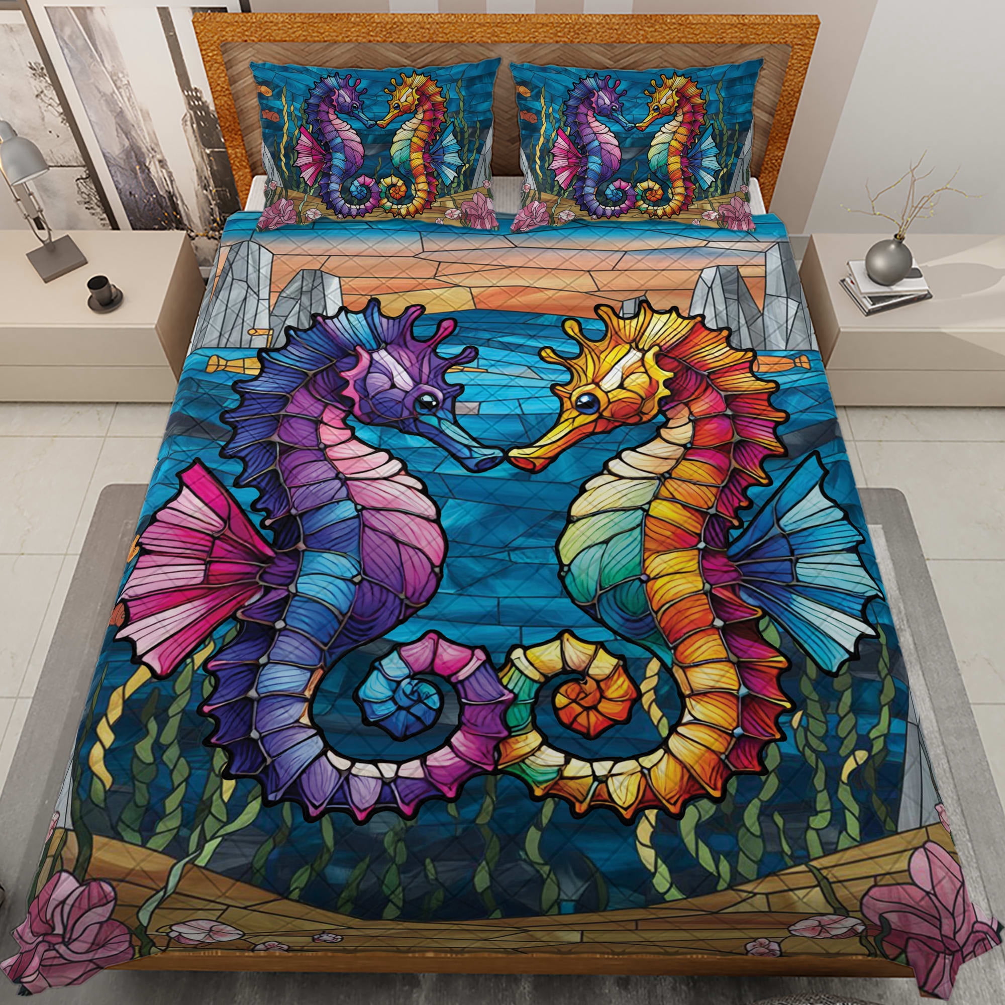 Lotusprinthandmade Seahorses Couple Valentines Day Quilt Bedding Set ...