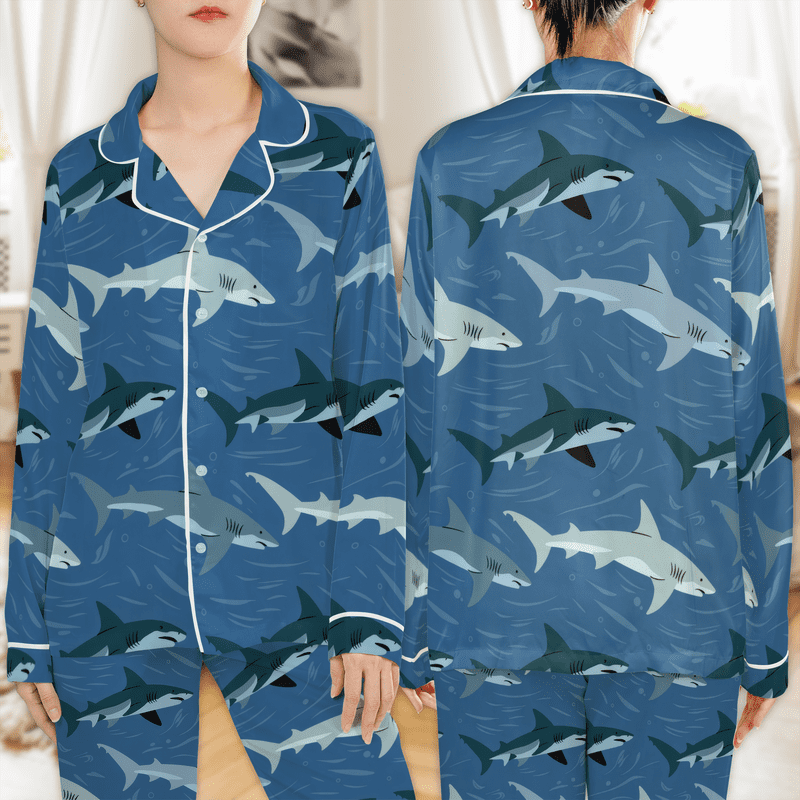 Lotusprinthandmade Shark All-over Print Satin Pajamas Set (No Pocket ...