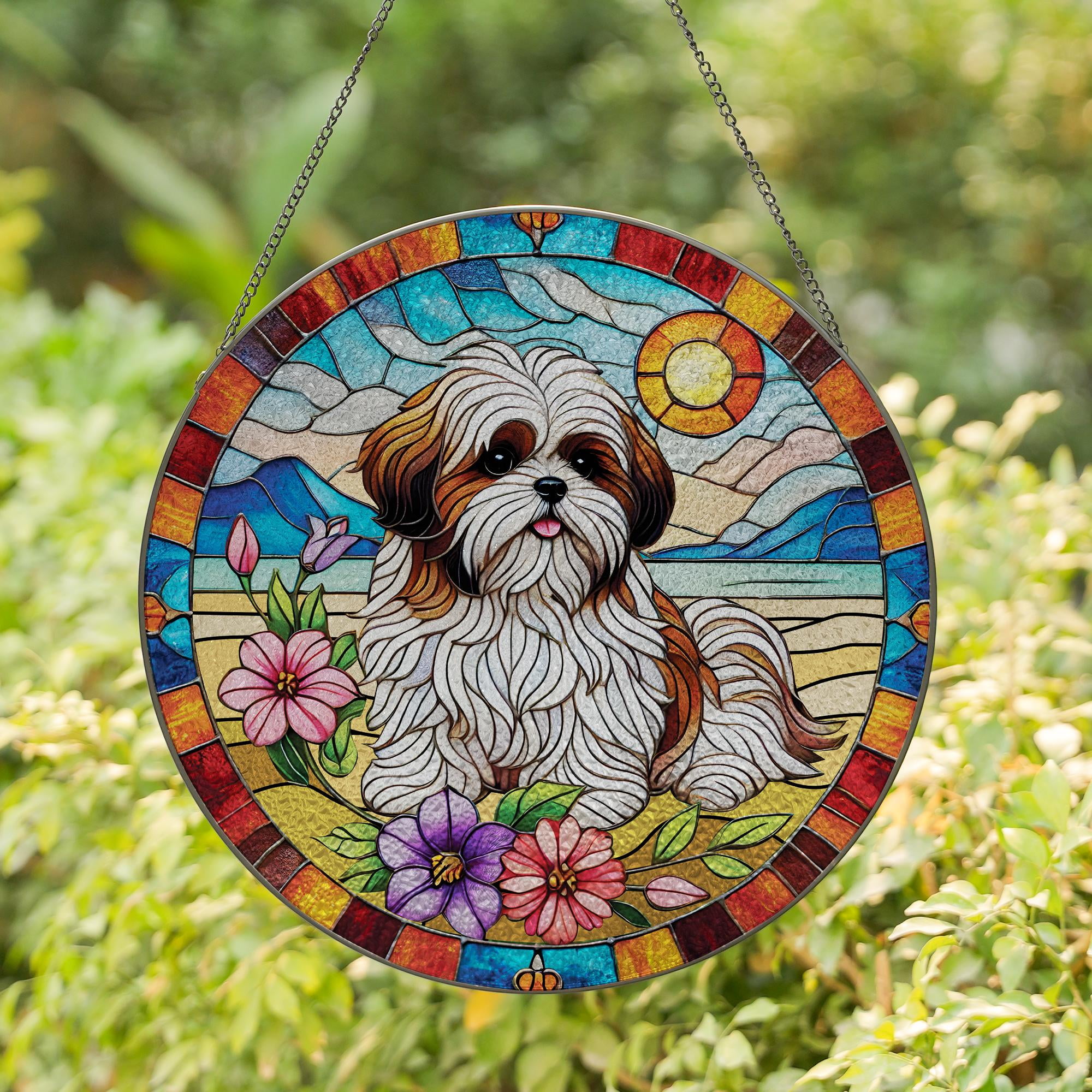 Lotusprinthandmade Shih Tzu Dog Pattern Stained Glass Suncatcher for ...
