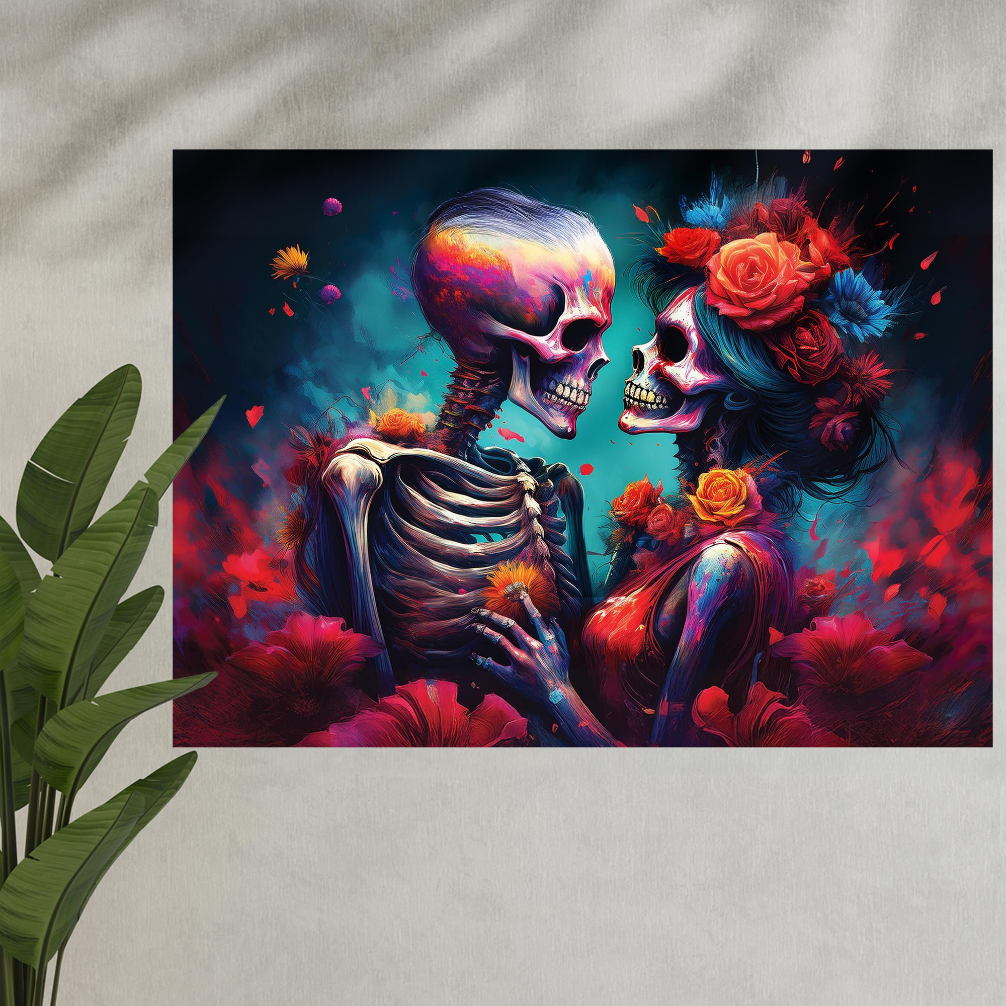 Lotusprinthandmade Skeleton Skull Couple Floral Poster 24" x 36 ...