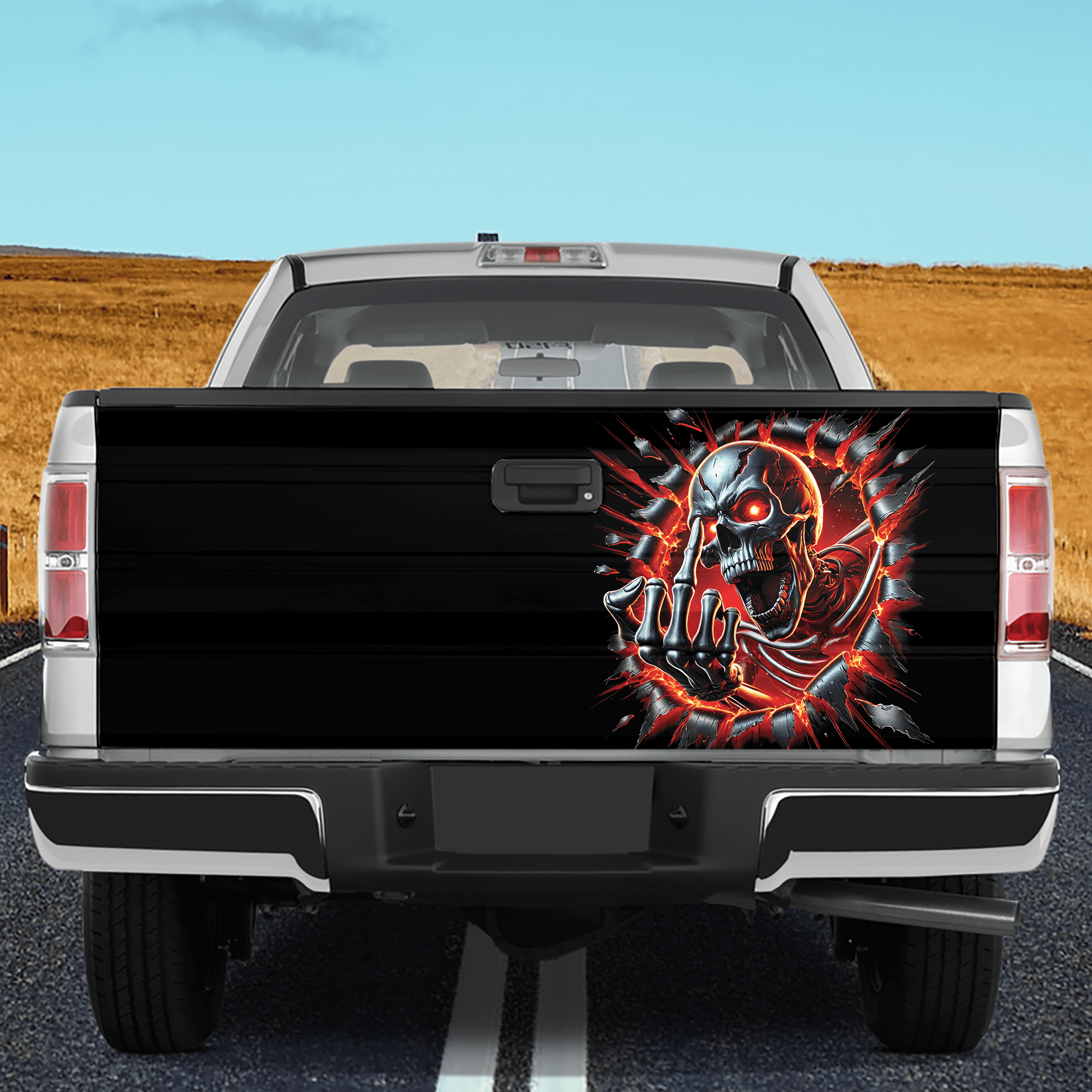 Lotusprinthandmade Skeleton Skull In The Bullet Hole Tailgate Wrap 2 ...