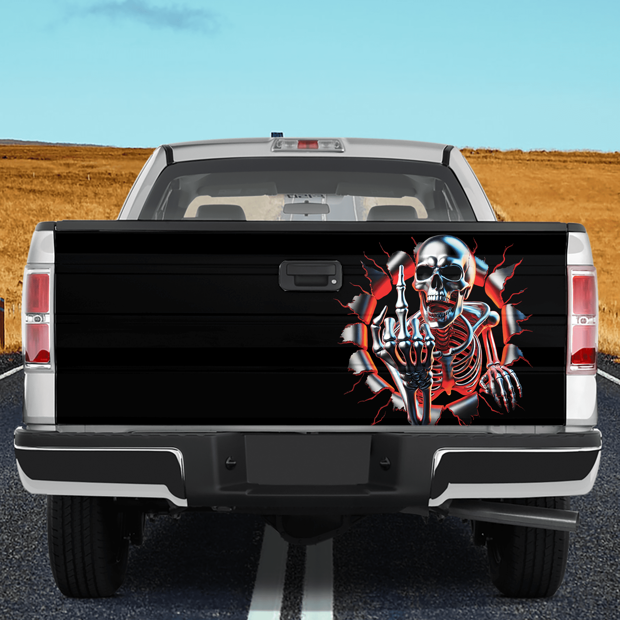Lotusprinthandmade Skeleton Skull In The Bullet Hole Tailgate Wrap 2 ...