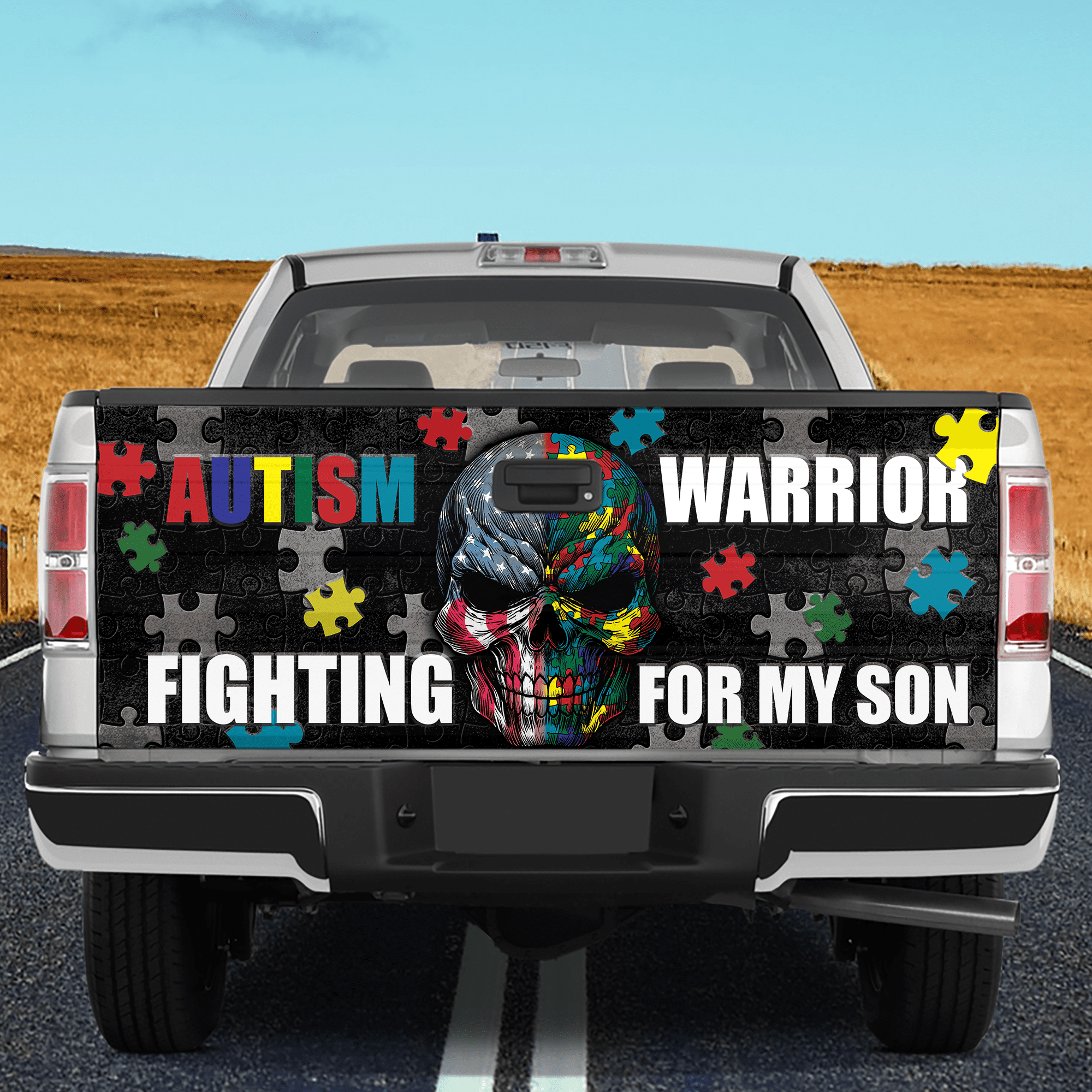 Lotusprinthandmade Skull Autism Awareness For My Son Tailgate Wrap 2 ...