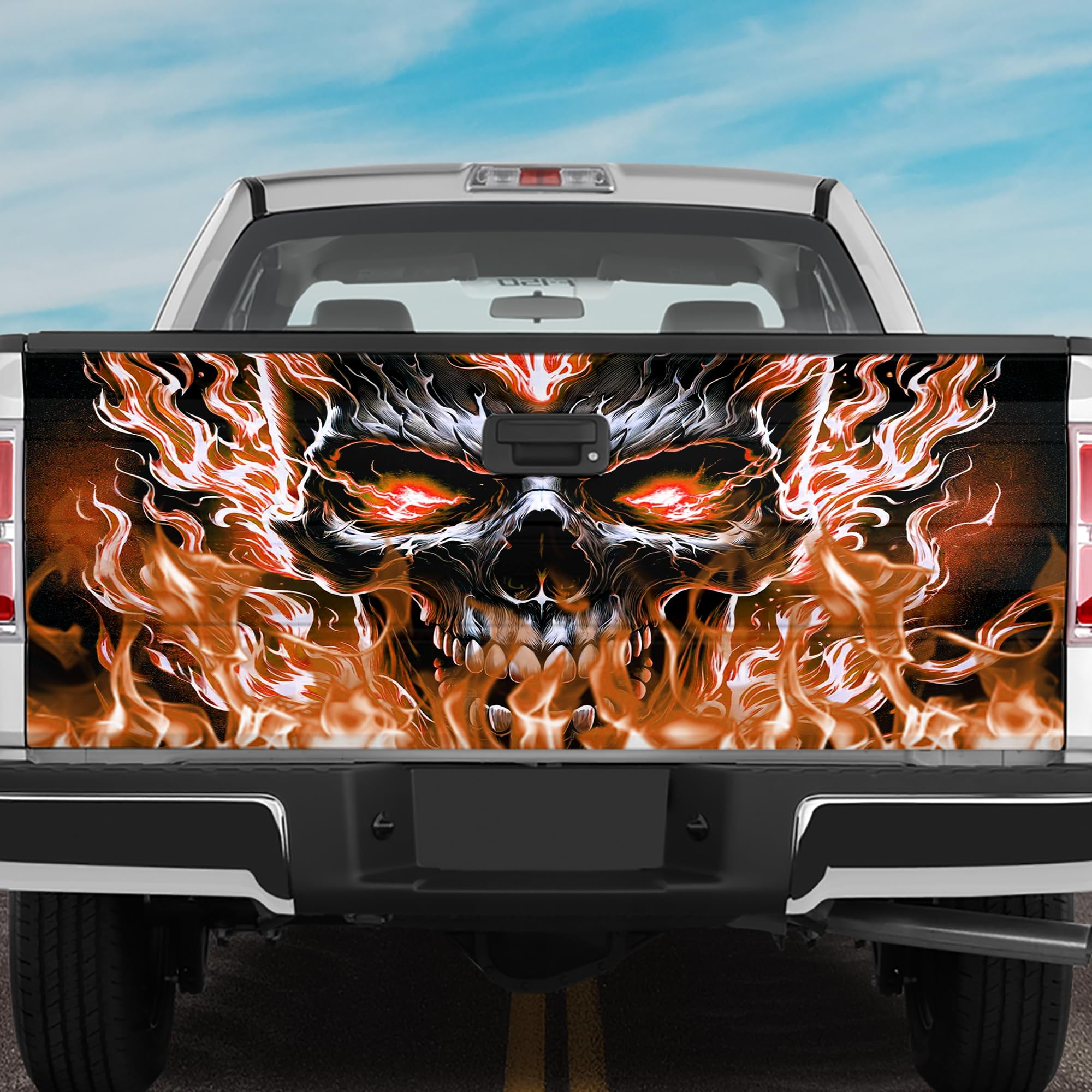 Lotusprinthandmade Skull Flame Tailgate Wrap 26"x66", Skull Truck ...