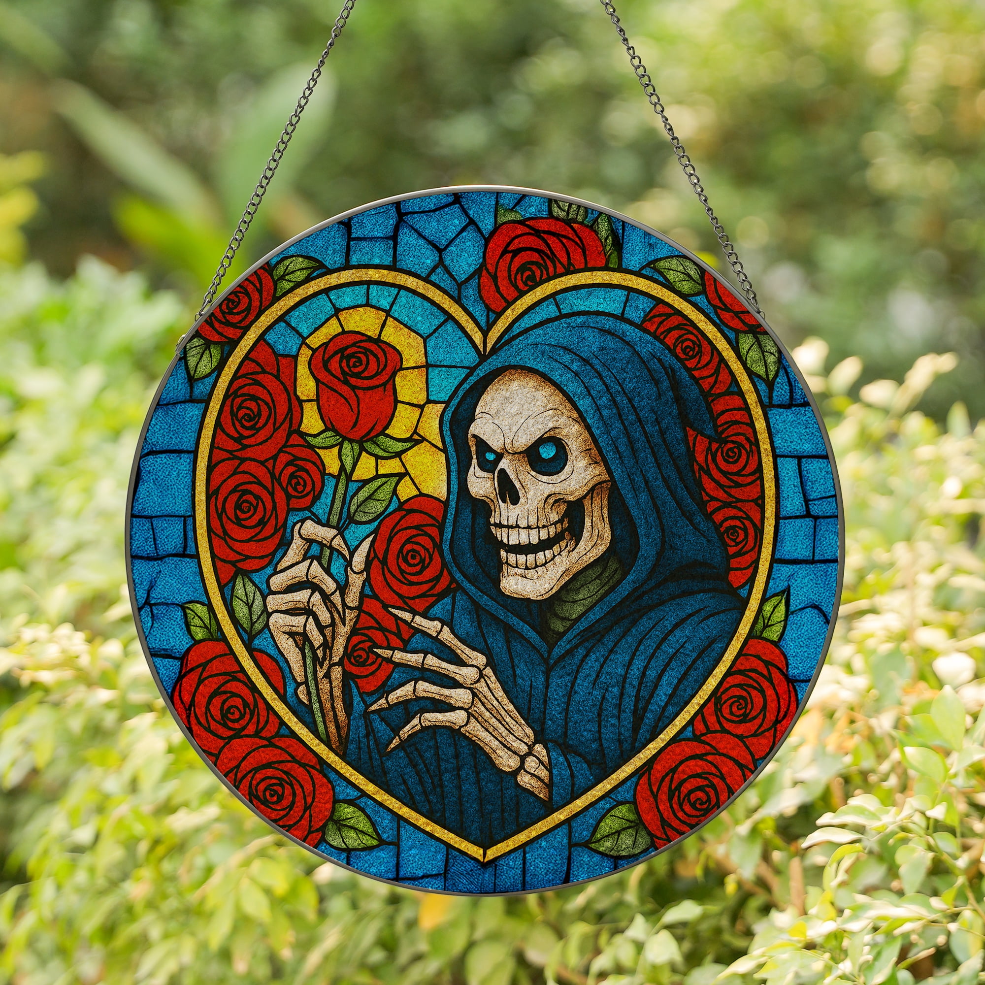 Lotusprinthandmade Skull Halloween Stained Glass Suncatcher for Window ...