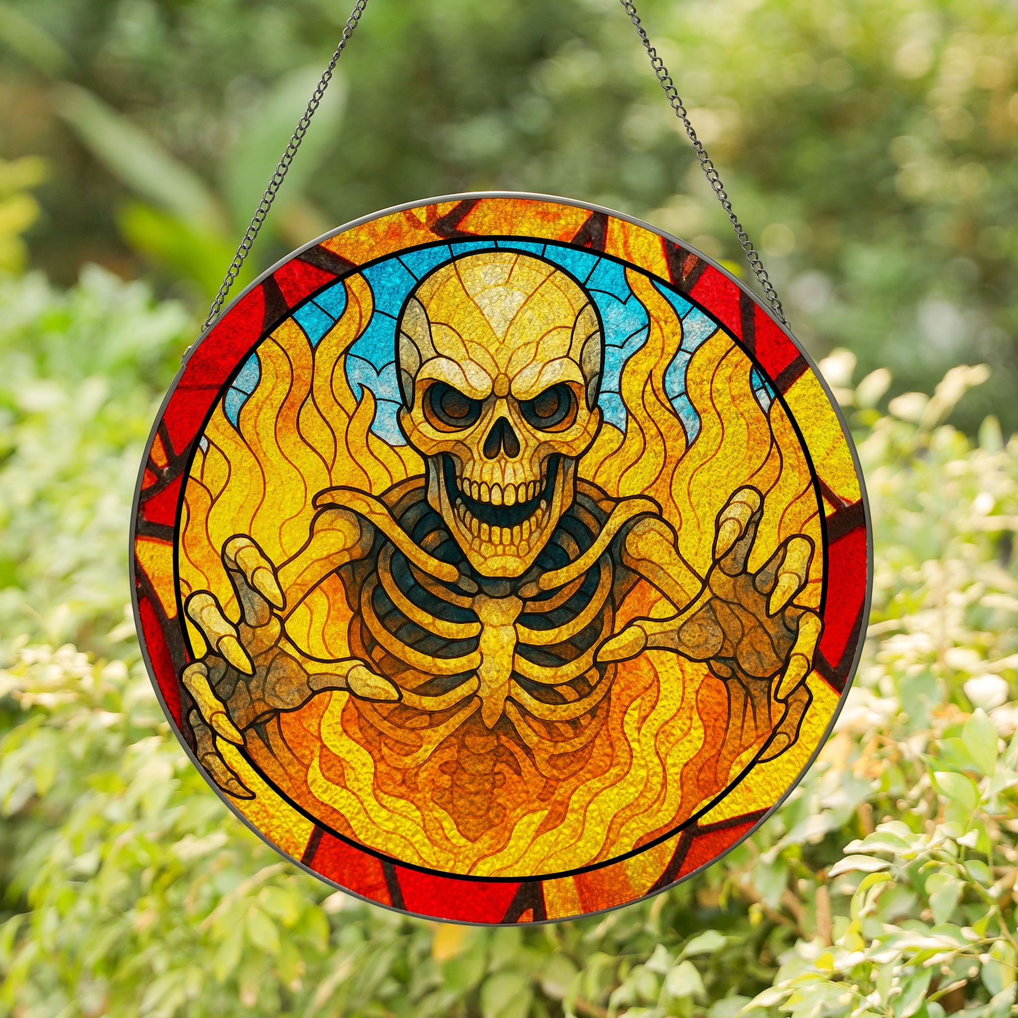 Lotusprinthandmade Skull Halloween Stained Glass Suncatcher for Window ...