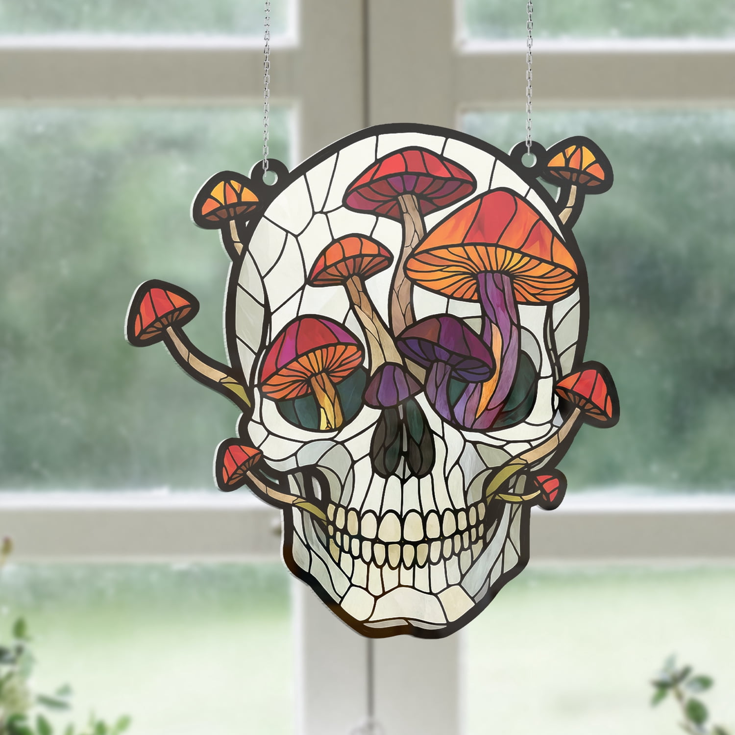 Lotusprinthandmade Skull with Mushroom Graphic Custom Shape Window ...