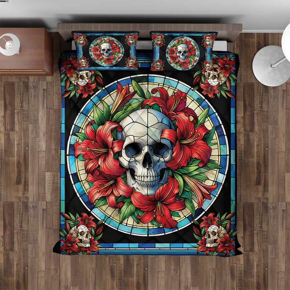 Lotusprinthandmade Skull Red Lily Quilt Bedding Set (Fold Hem) 5 Sizes ...