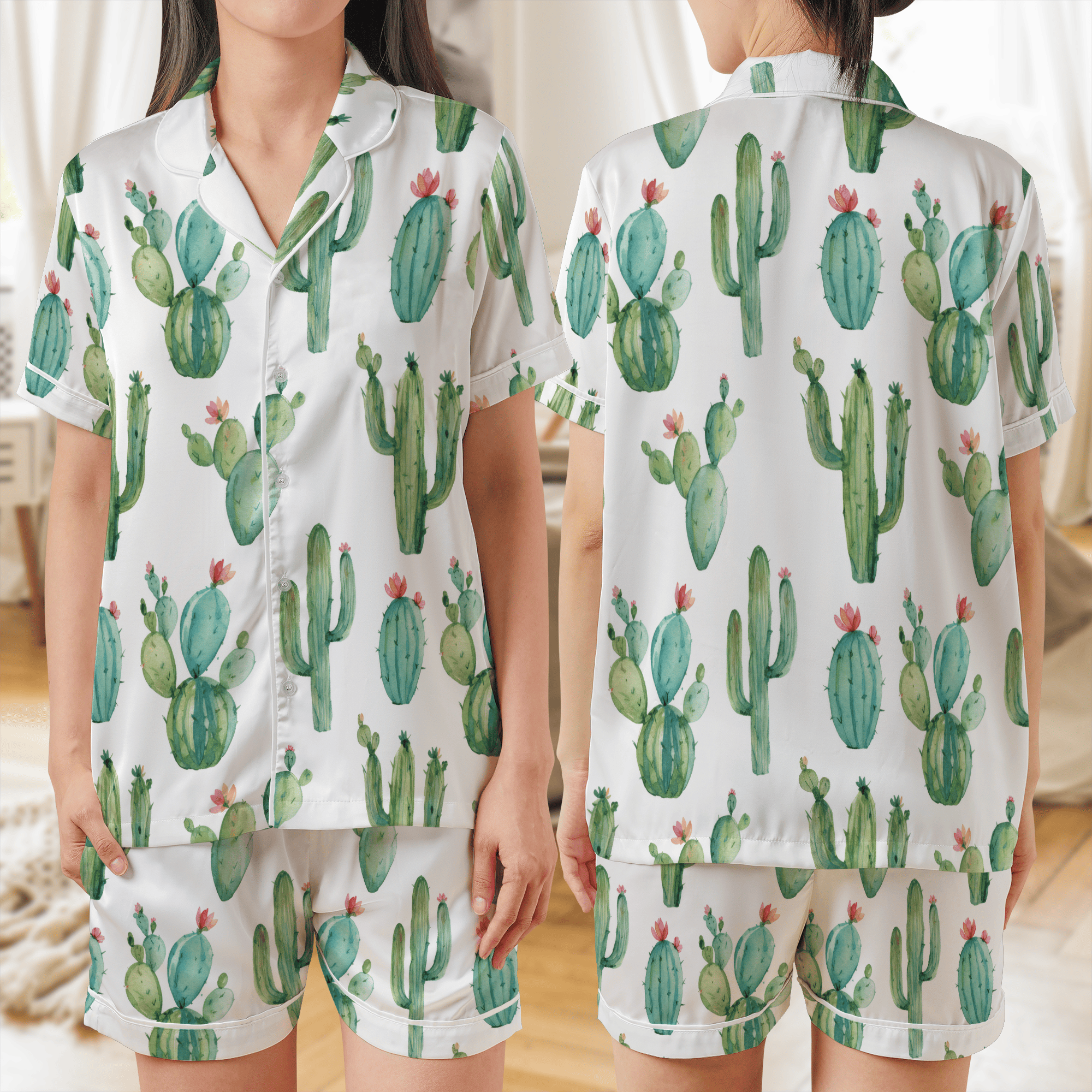 Lotusprinthandmade Succulent Cactus All-over Print Satin Short-Sleeve ...