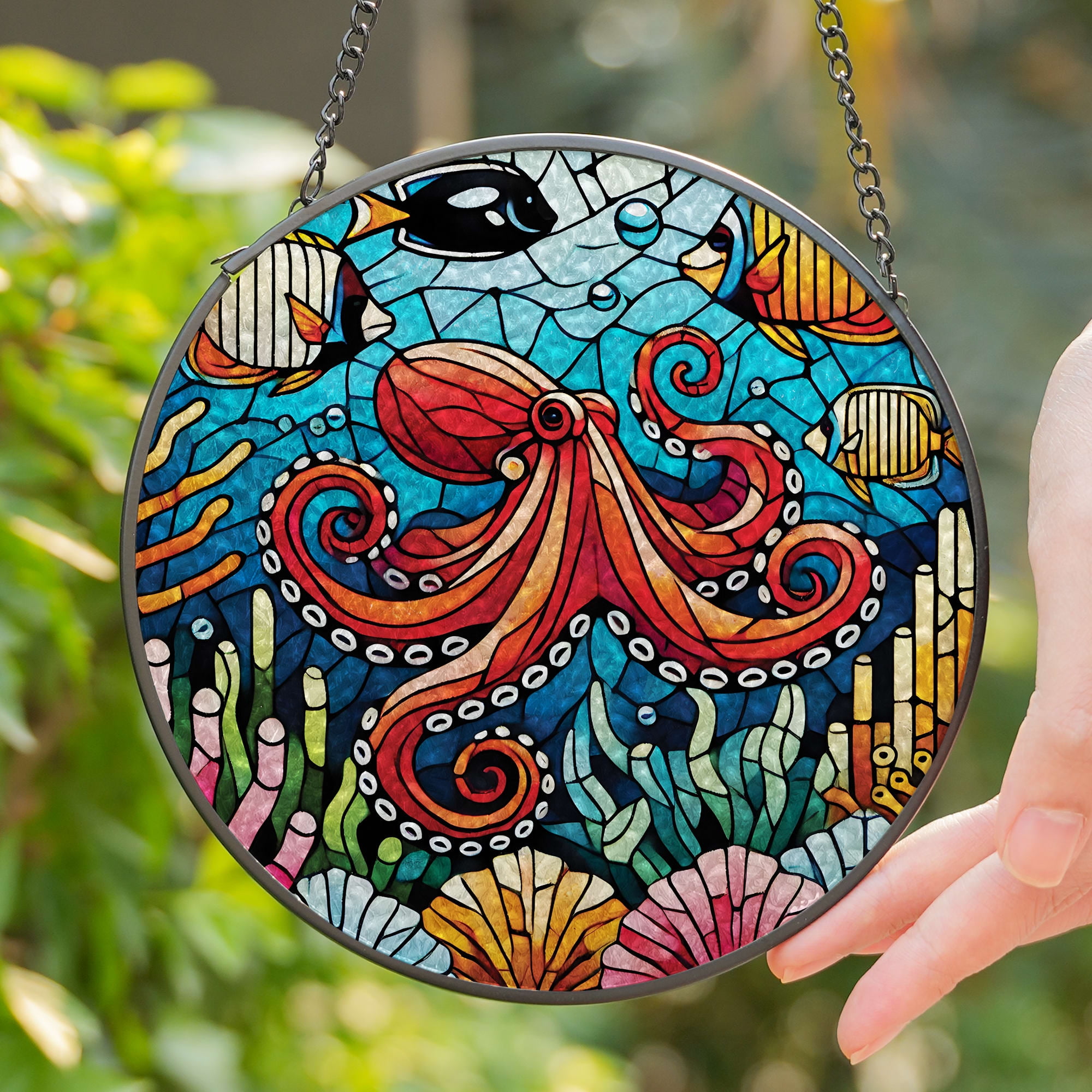 Lotusprinthandmade Super Cute Octopus Stained Glass Suncatcher for ...