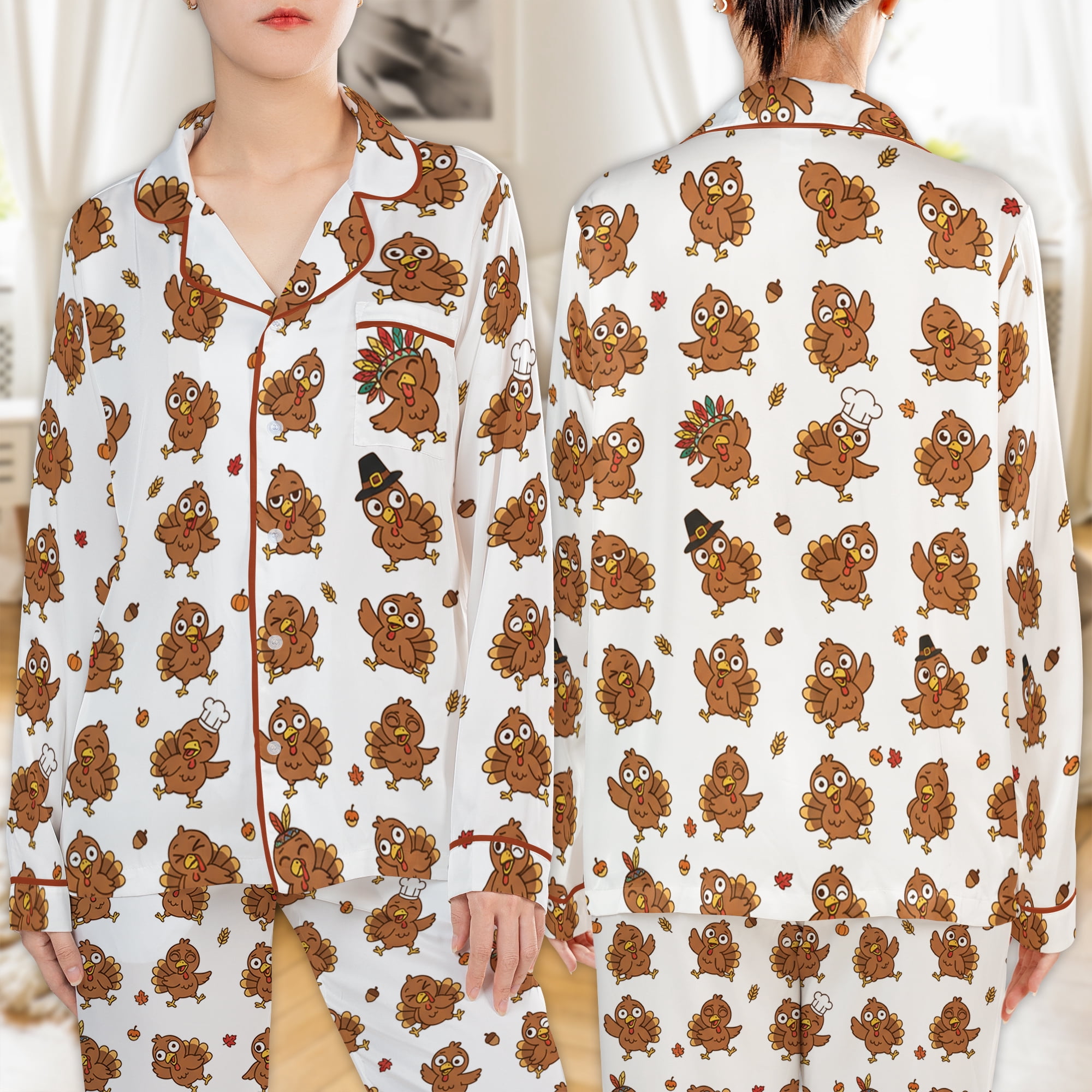 Lotusprinthandmade Thanksgiving Turkey All-over Print Satin Pajamas Set ...
