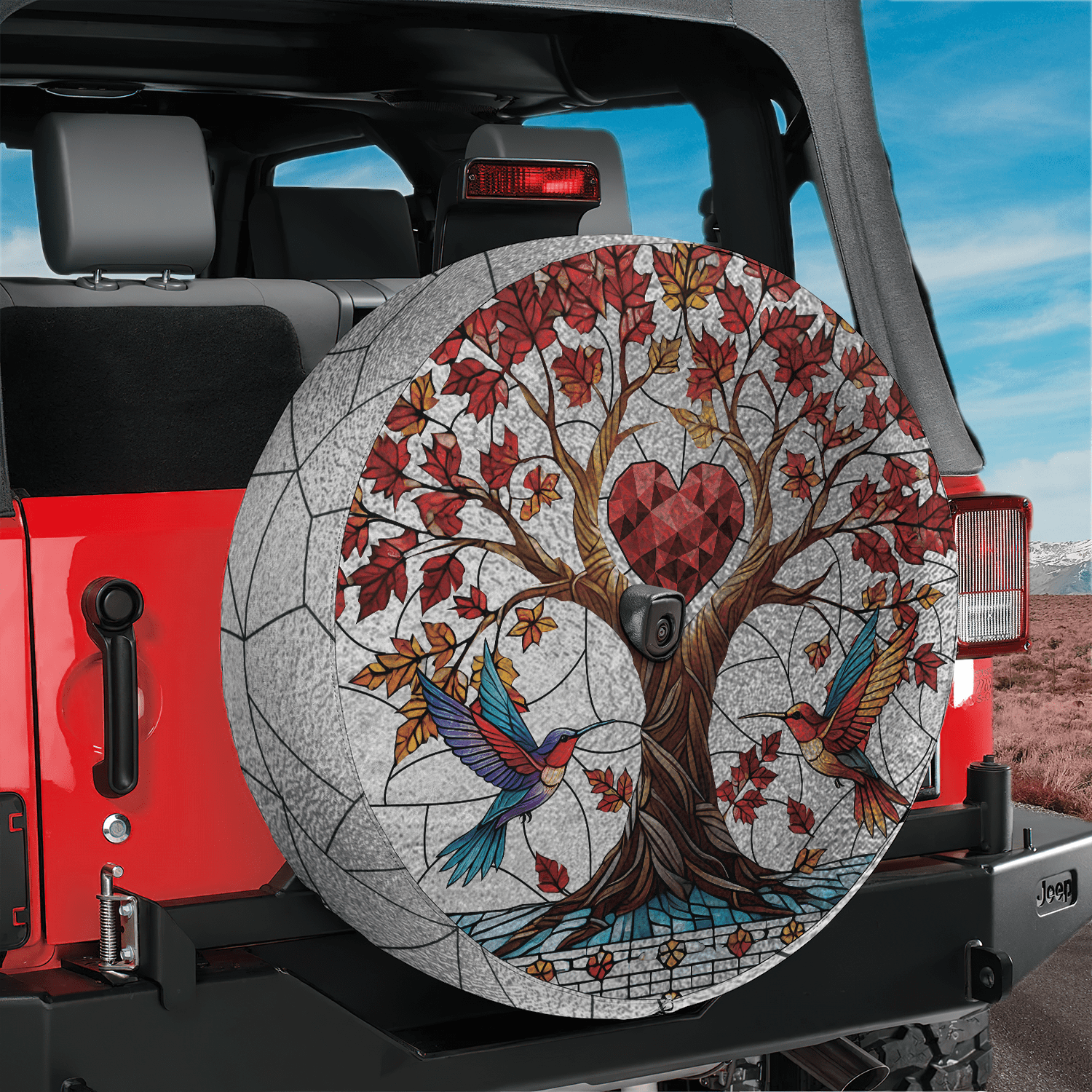 Lotusprinthandmade Tree with Hummingbird Spare Tire Cover With Backup ...