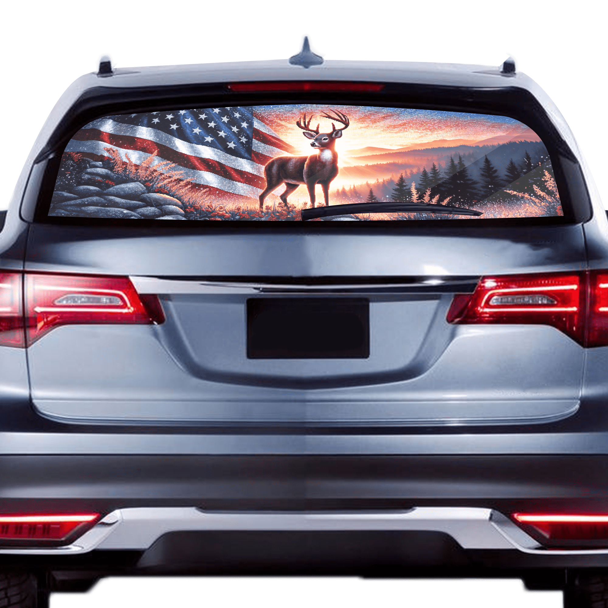 Lotusprinthandmade US Flag Deer Hunting Rear Window Car Decal 18" x 58 ...