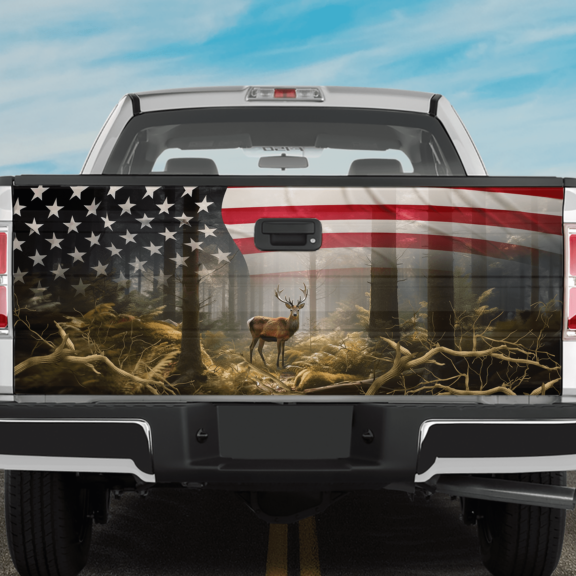 Lotusprinthandmade US Flag Deer Tailgate Wrap 2 Sizes 26"x66", Deer ...