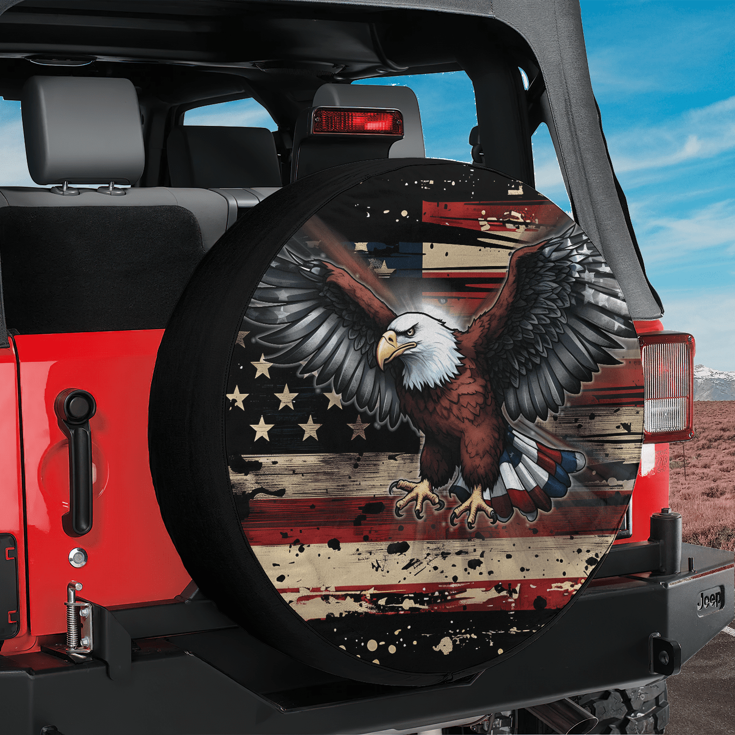 Lotusprinthandmade US Flag Eagle Spare Tire Cover Without Backup Camera ...