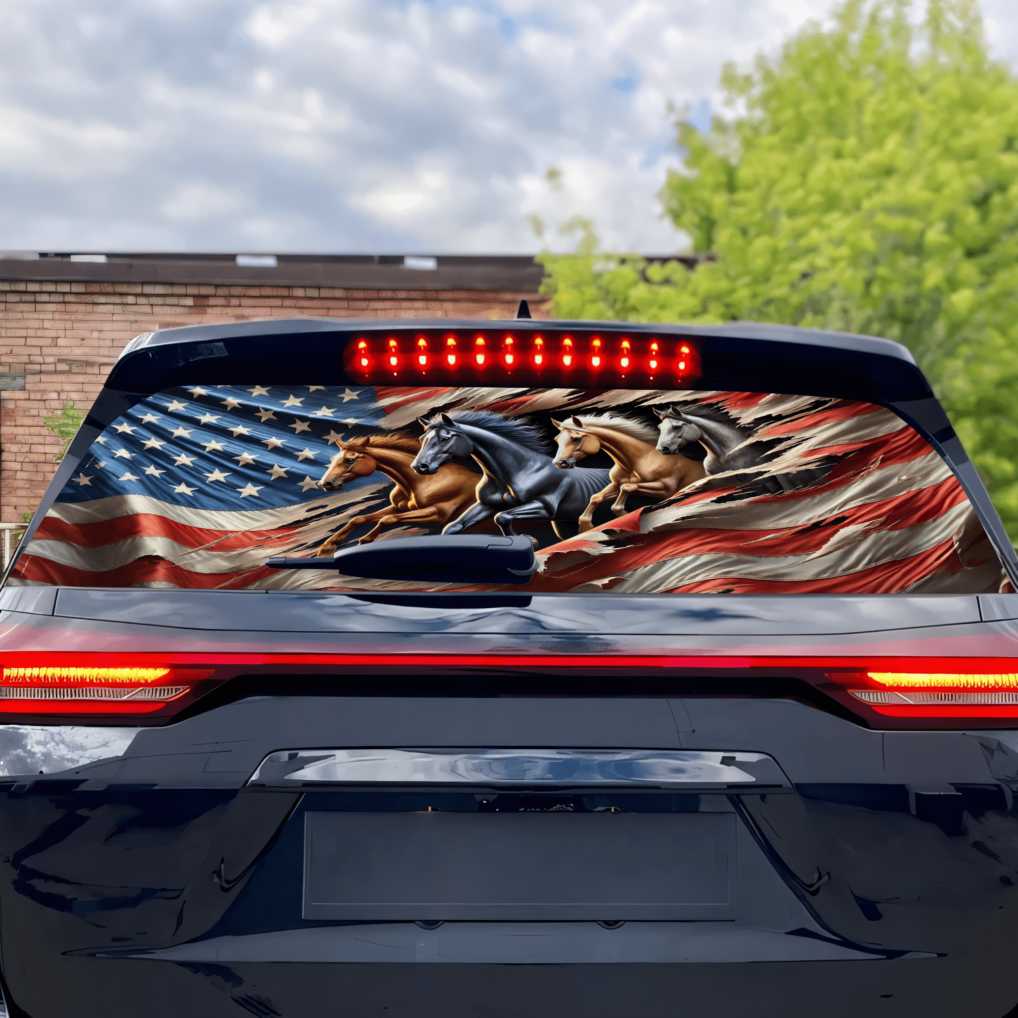 Lotusprinthandmade US Flag Horse Rear Window Car Decal 14"x53", US Flag ...