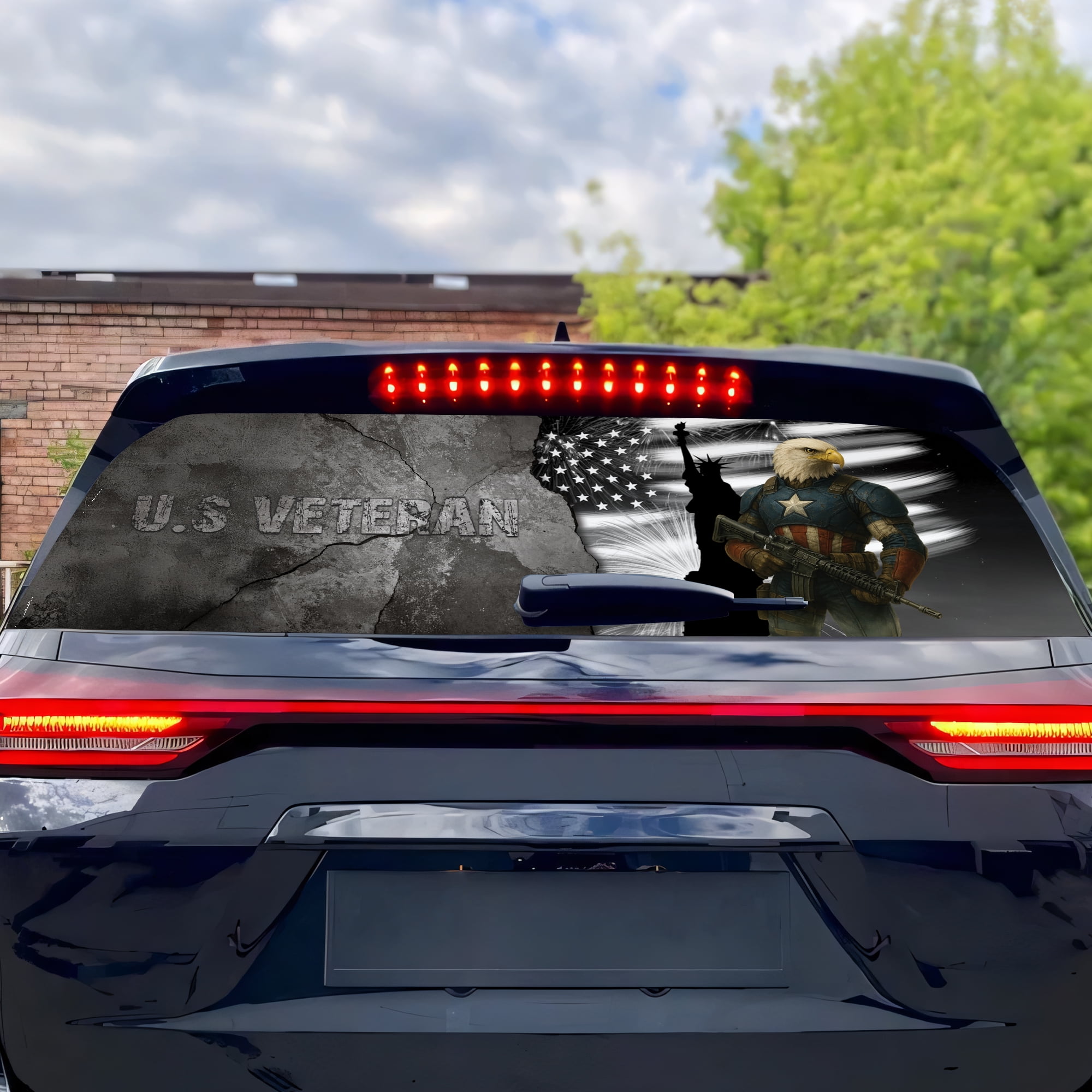 Lotusprinthandmade US Veteran Eagle America Flag Rear Window Car Decal ...