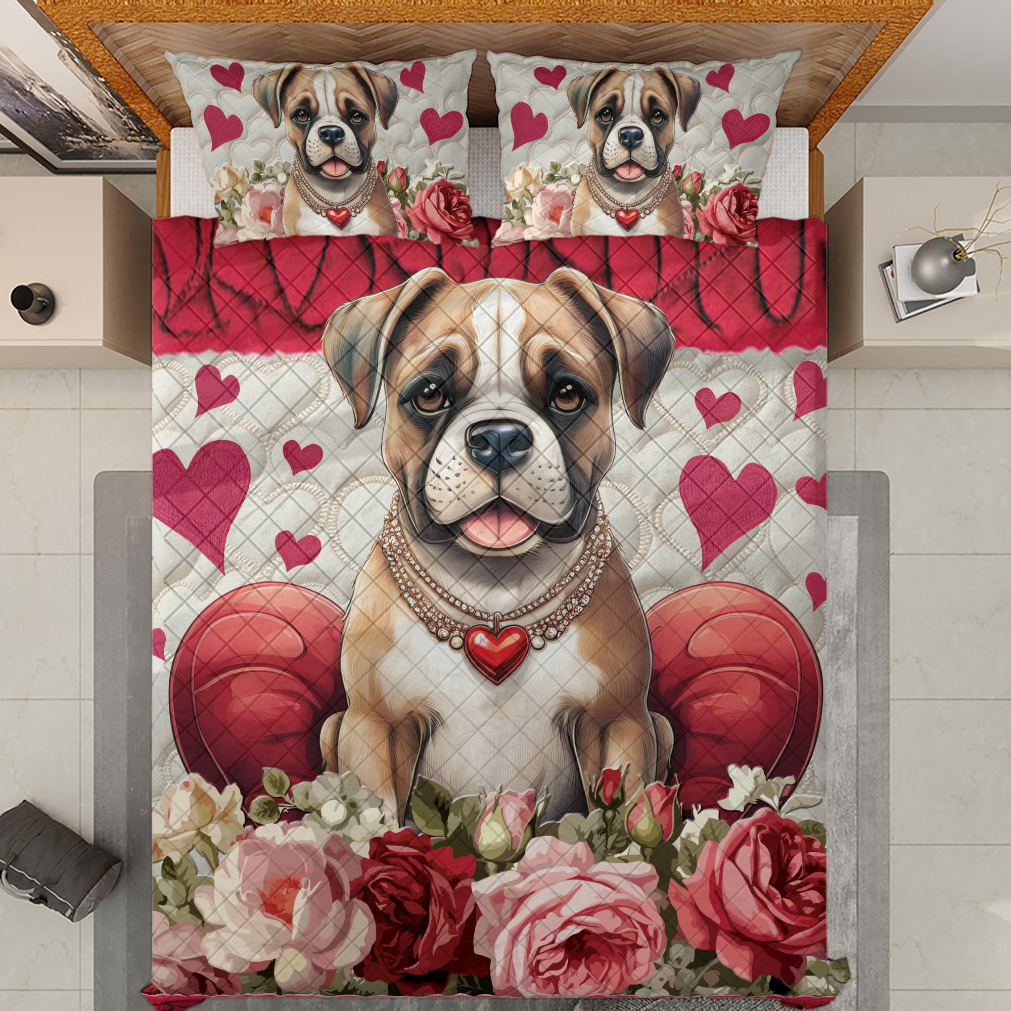 Lotusprinthandmade Valentine's Day Boxer Quilt Bedding Set (White ...
