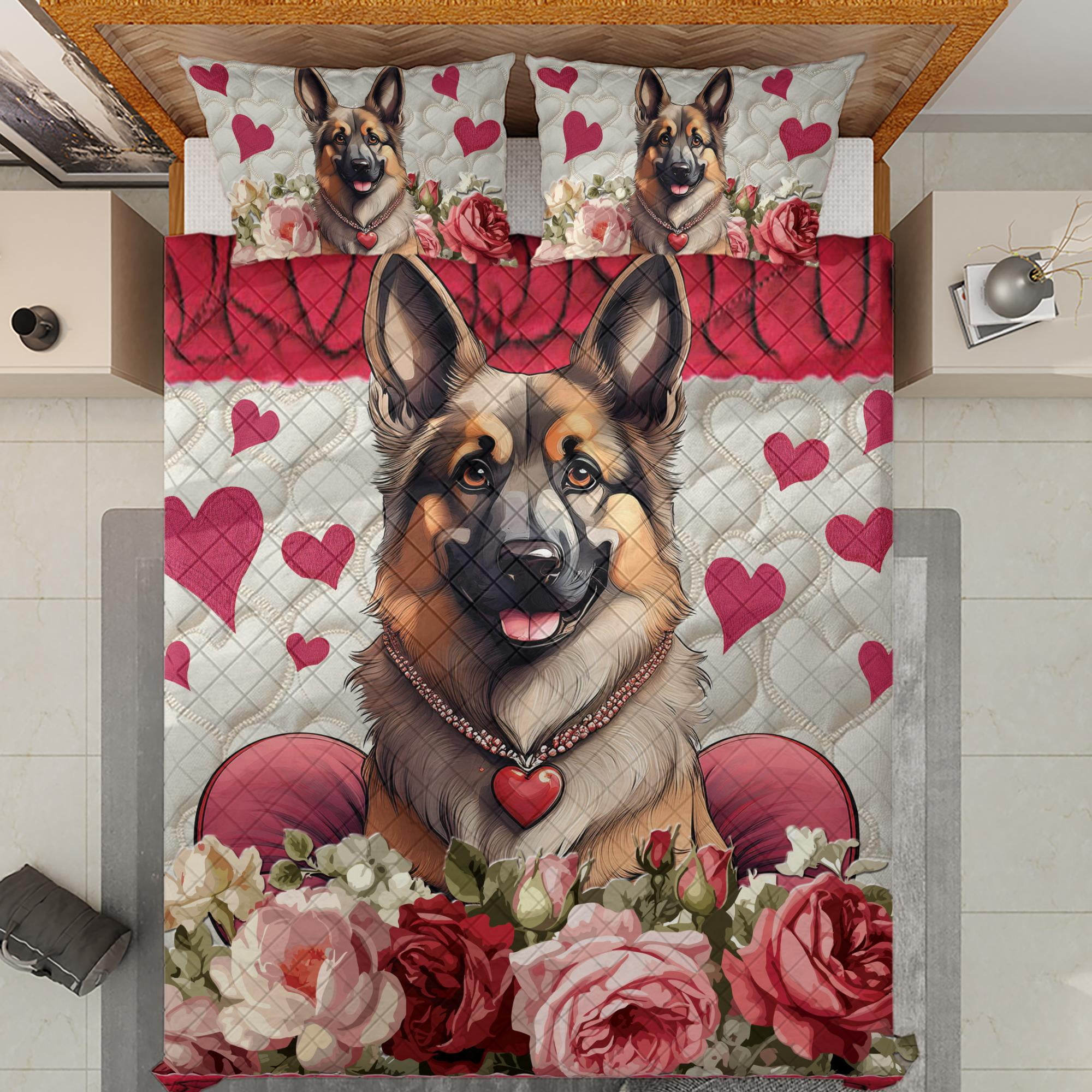 Lotusprinthandmade Valentine's Day German Shepherd Quilt Bedding Set ...