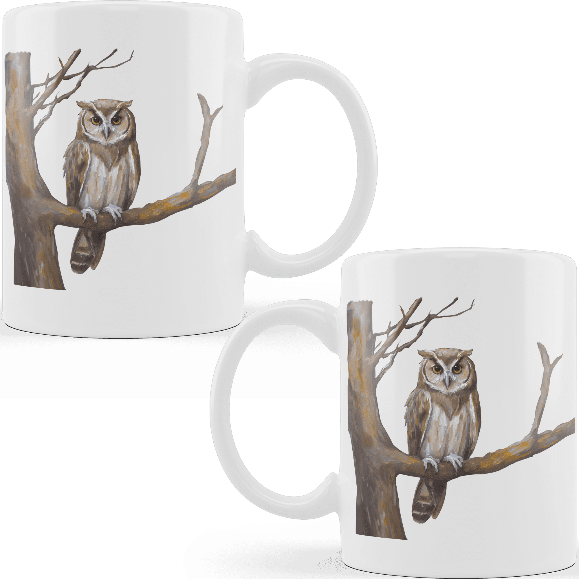 Lotusprinthandmade Vintage Owl in a Oil Painting White Ceramic Mug ...
