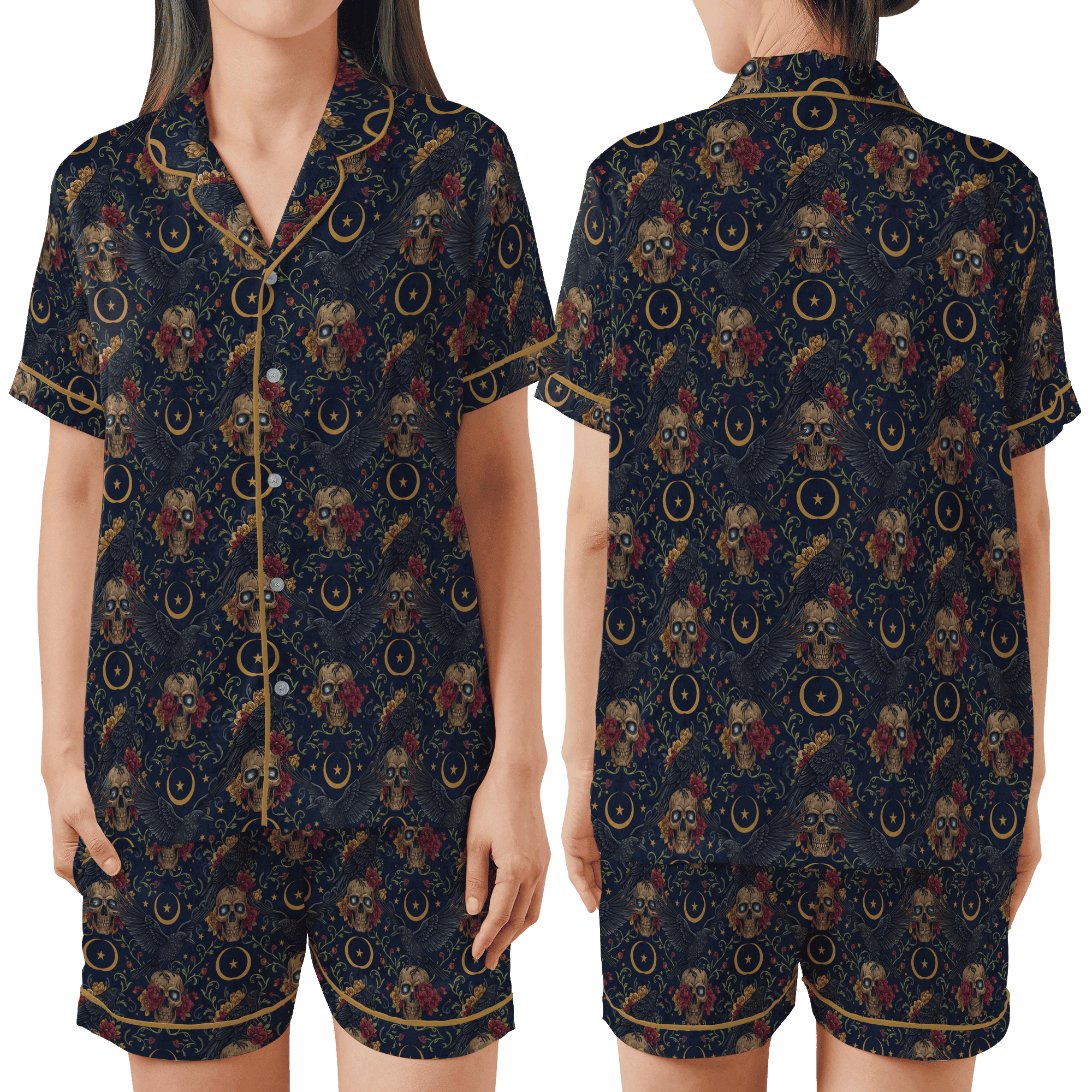 Lotusprinthandmade Vintage Raven Floral Skull Art All-over Print Satin ...
