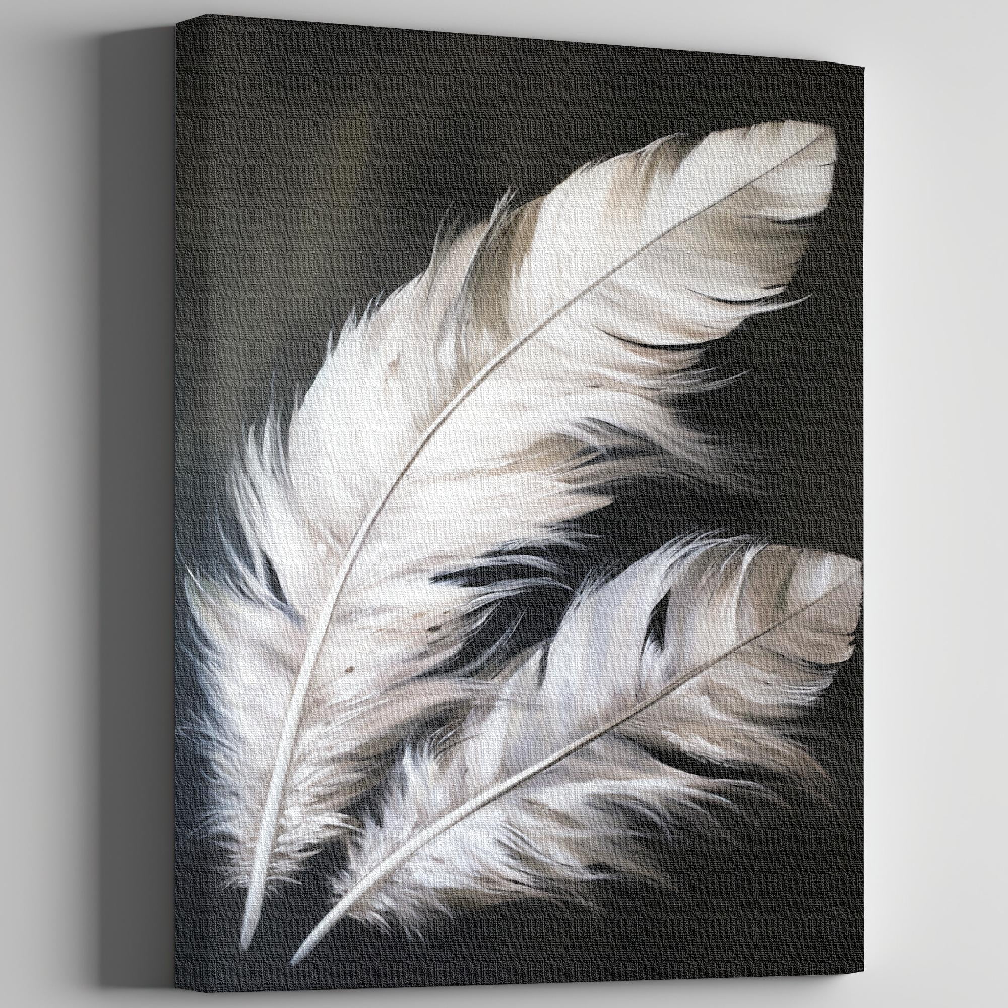 Lotusprinthandmade White Feathers Canvas 0.75in frame 48" x 32" , White ...