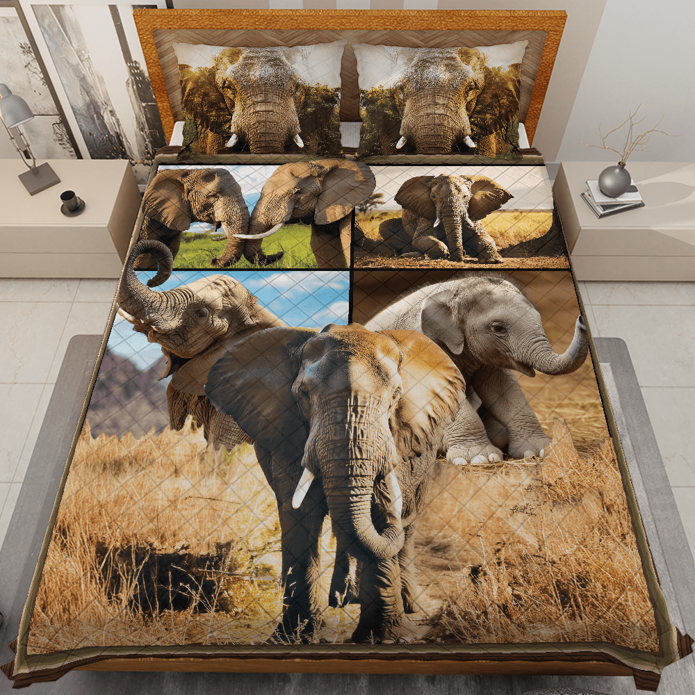 Lotusprinthandmade Wild Elephant Lovers Quilt Bedding Set (White ...