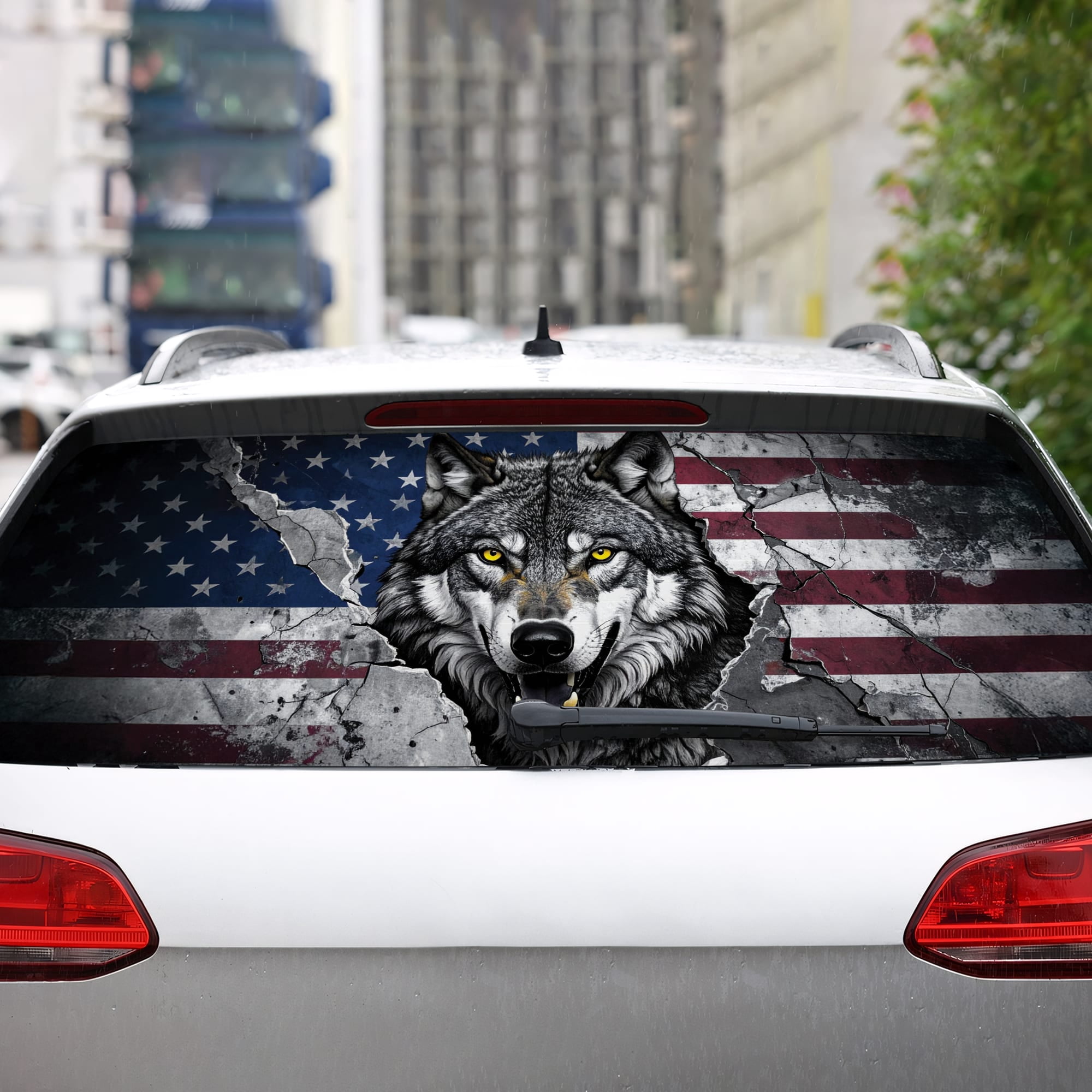 Lotusprinthandmade Wolf America Flag Rear Window Car Decal 3 Sizes ...