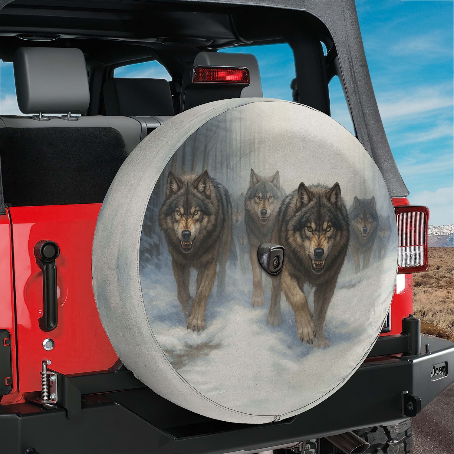 Lotusprinthandmade Wolf Graphic Spare Tire Cover With Backup Camera ...