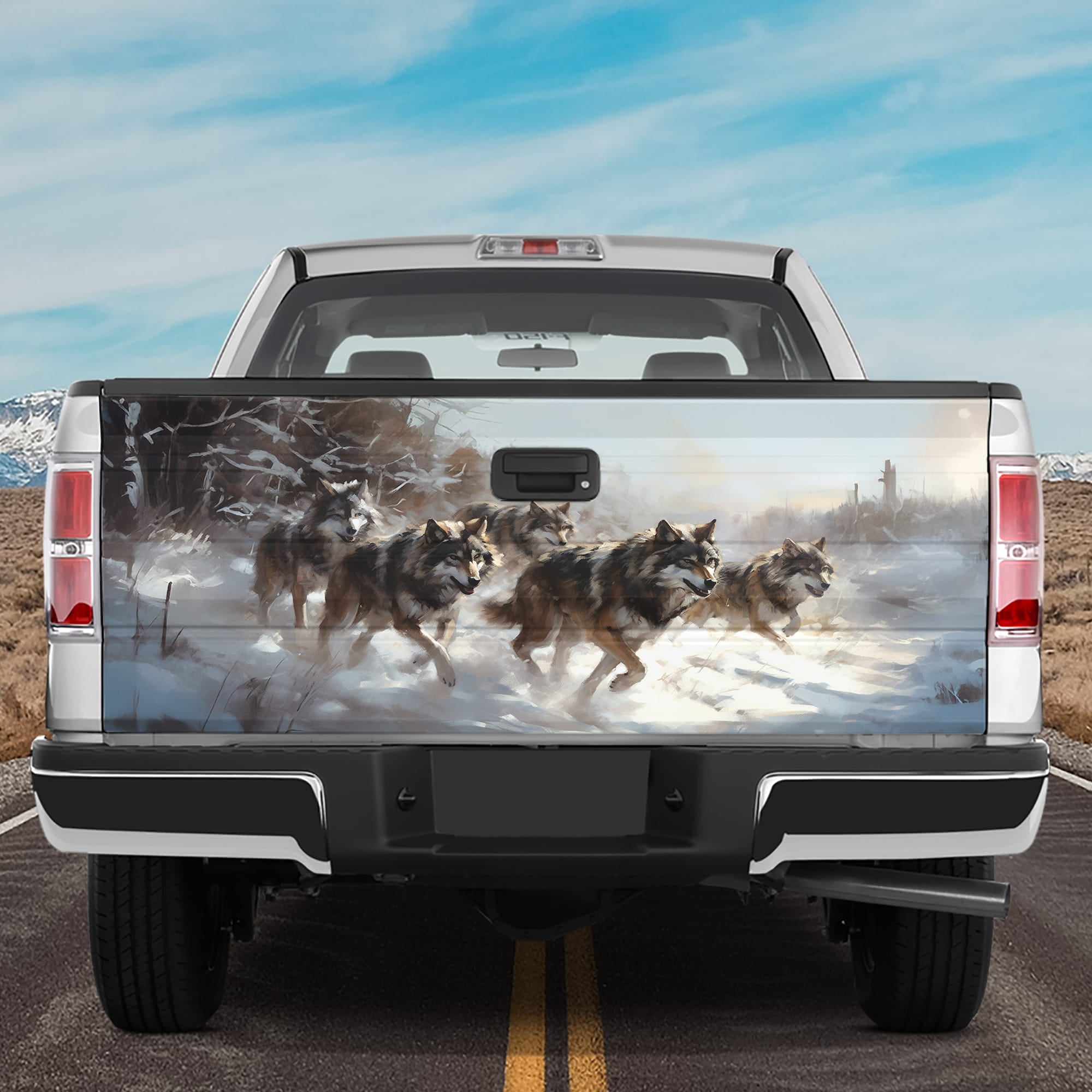 Lotusprinthandmade Wolf Graphic Tailgate Wrap 2 Sizes (26"x66"), wolf ...