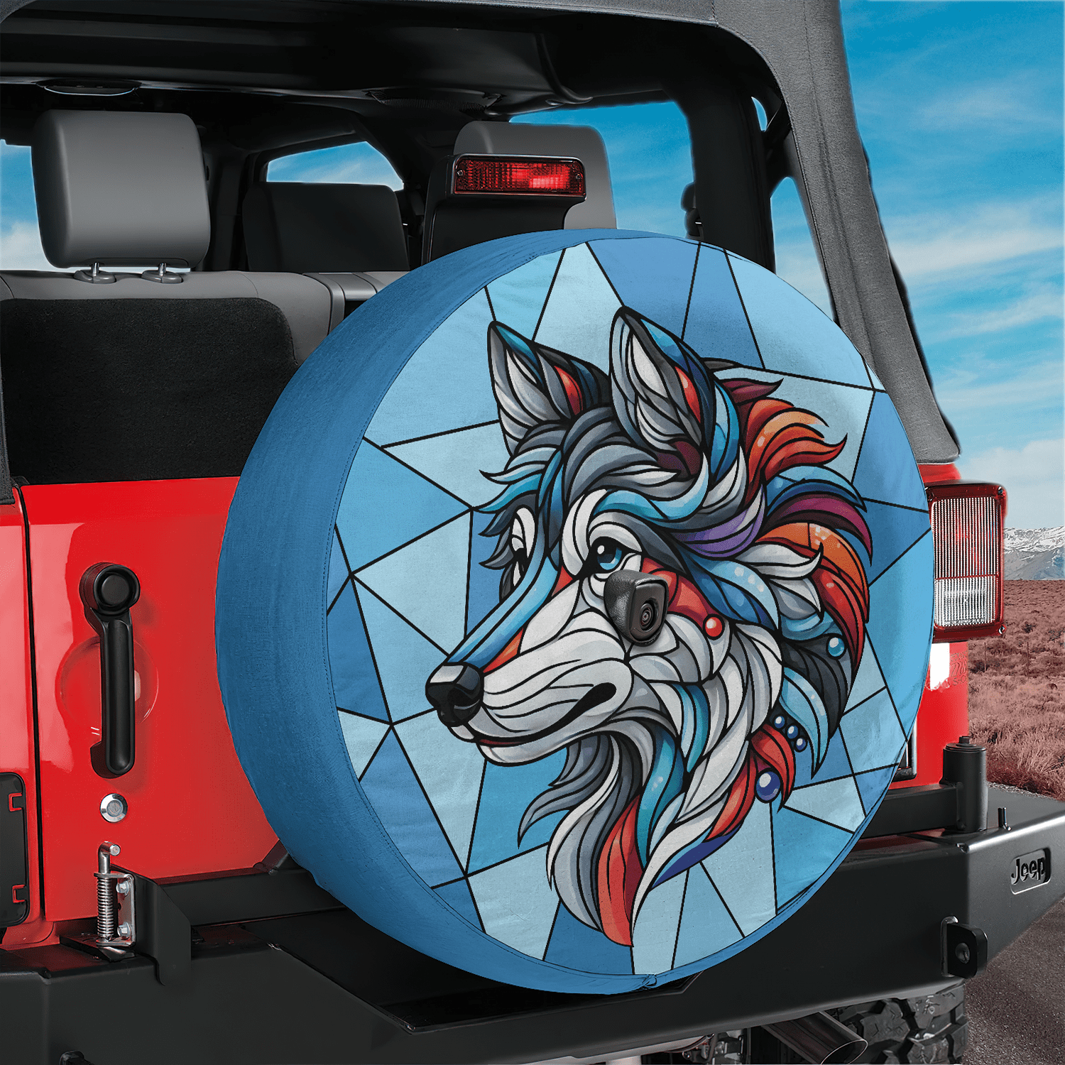 Lotusprinthandmade Wolf Spare Tire Cover With Backup Camera Hole 6 ...