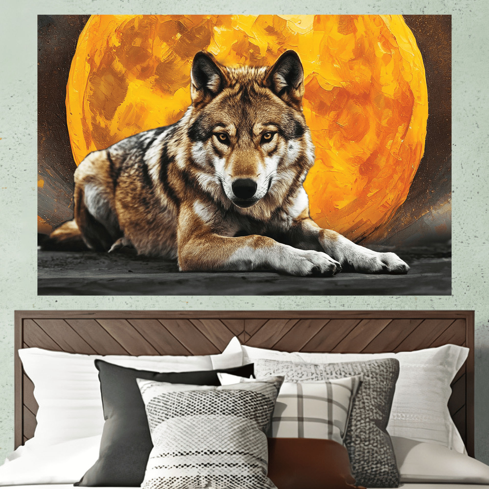 Lotusprinthandmade Wolf on Moon Background Abstract Poster 32" x 48 ...