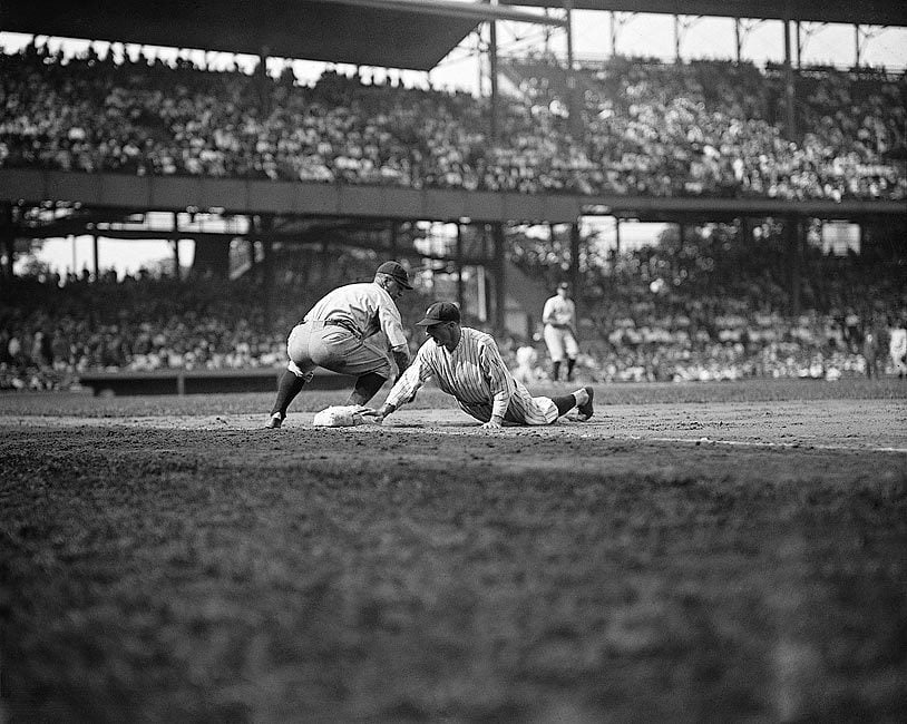 Lou Gehrig Steals 3rd Base Baseball Style - A - 20x30 Inch Laminated ...