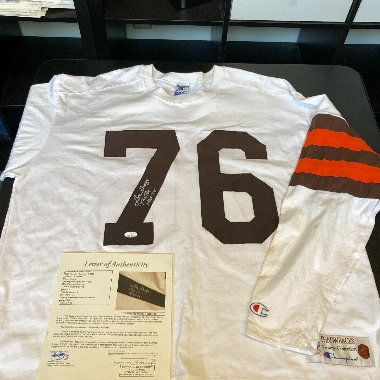 Lou Groza "The Toe" Hall Of Fame 1974 Signed Cleveland Browns Jersey ...